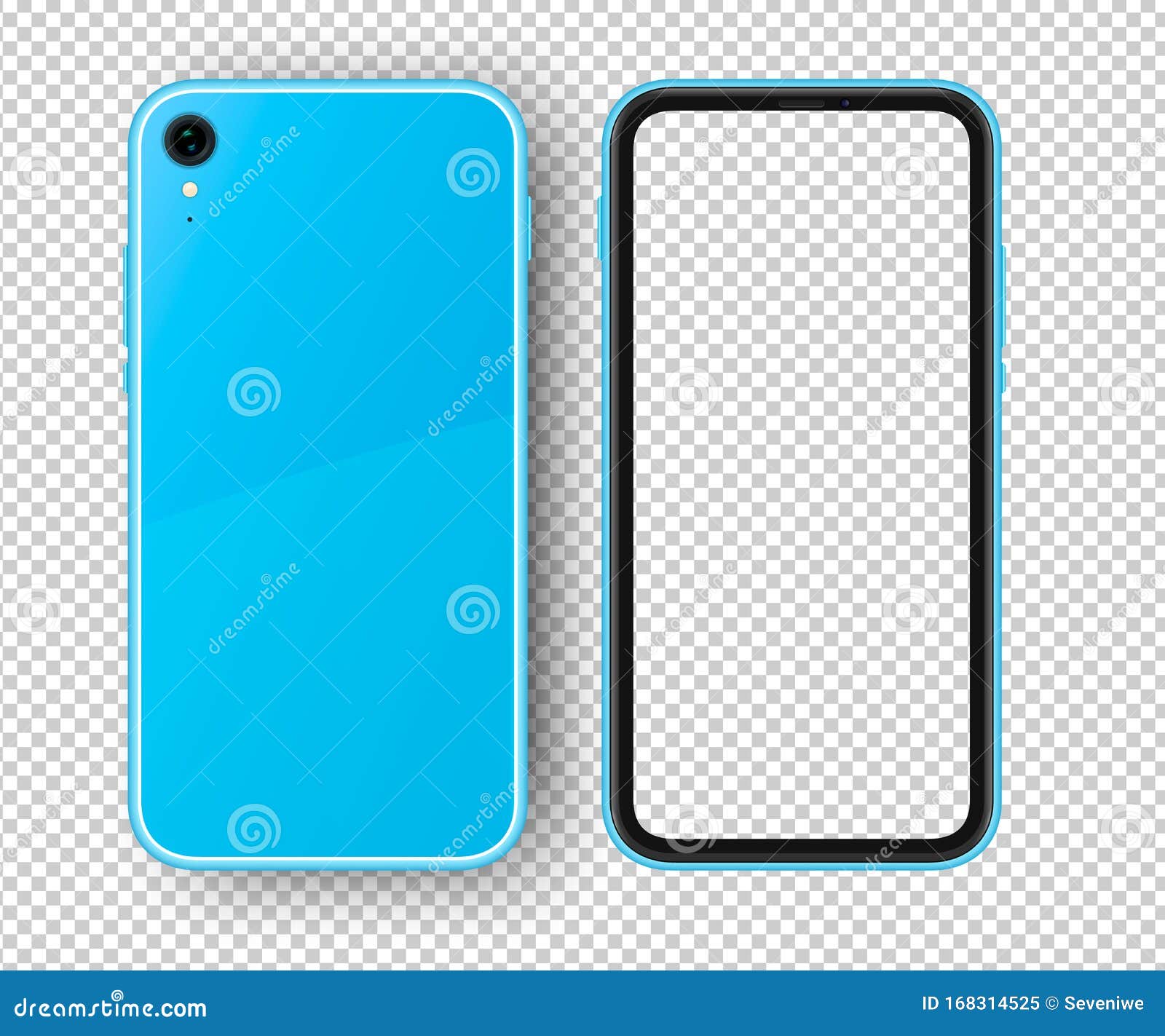 Smartphone with Transparent Screen. Blue Phone with Back and Front View ...