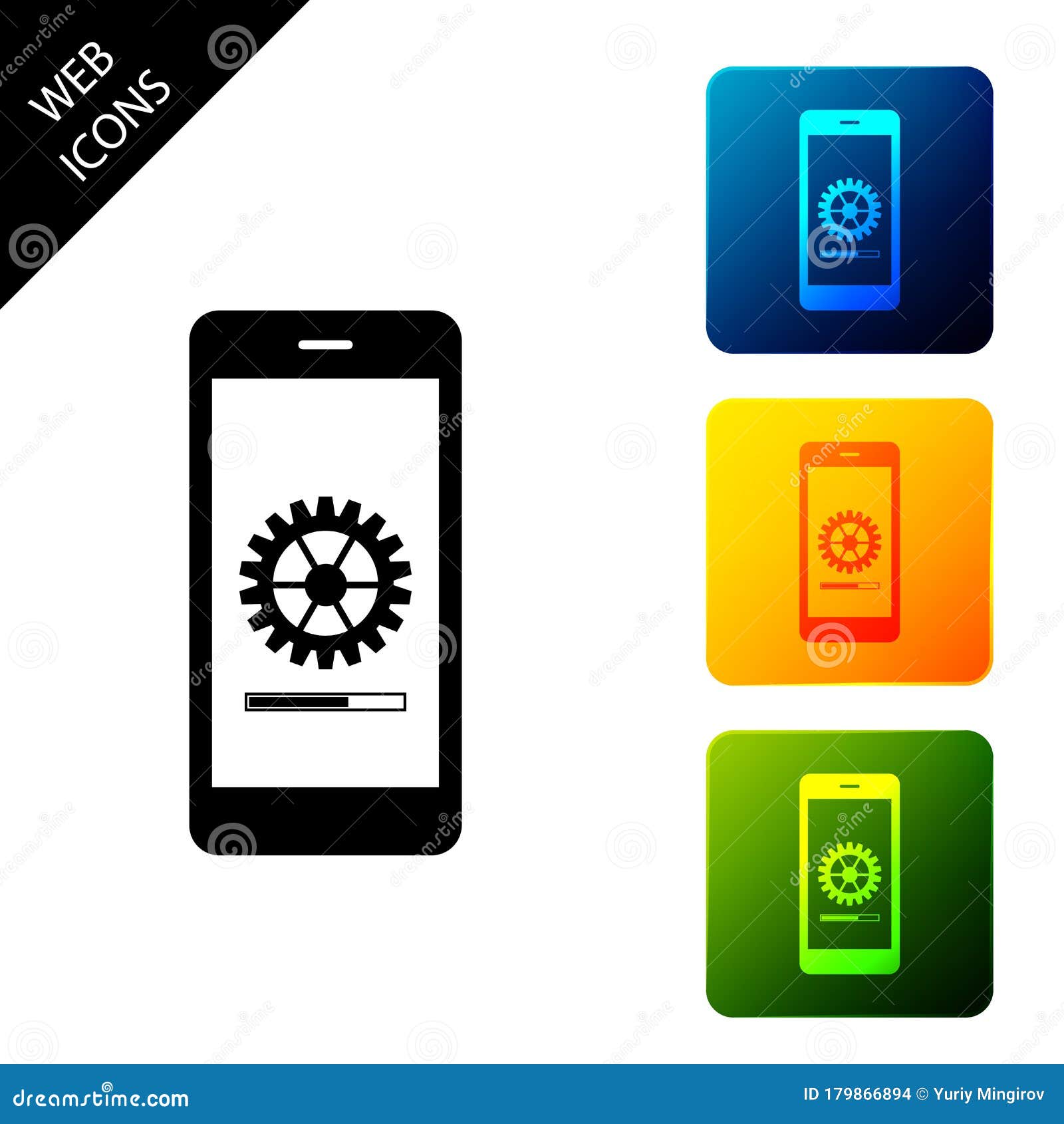 Smartphone Update Process with Gearbox Progress and Loading Bar. System ...