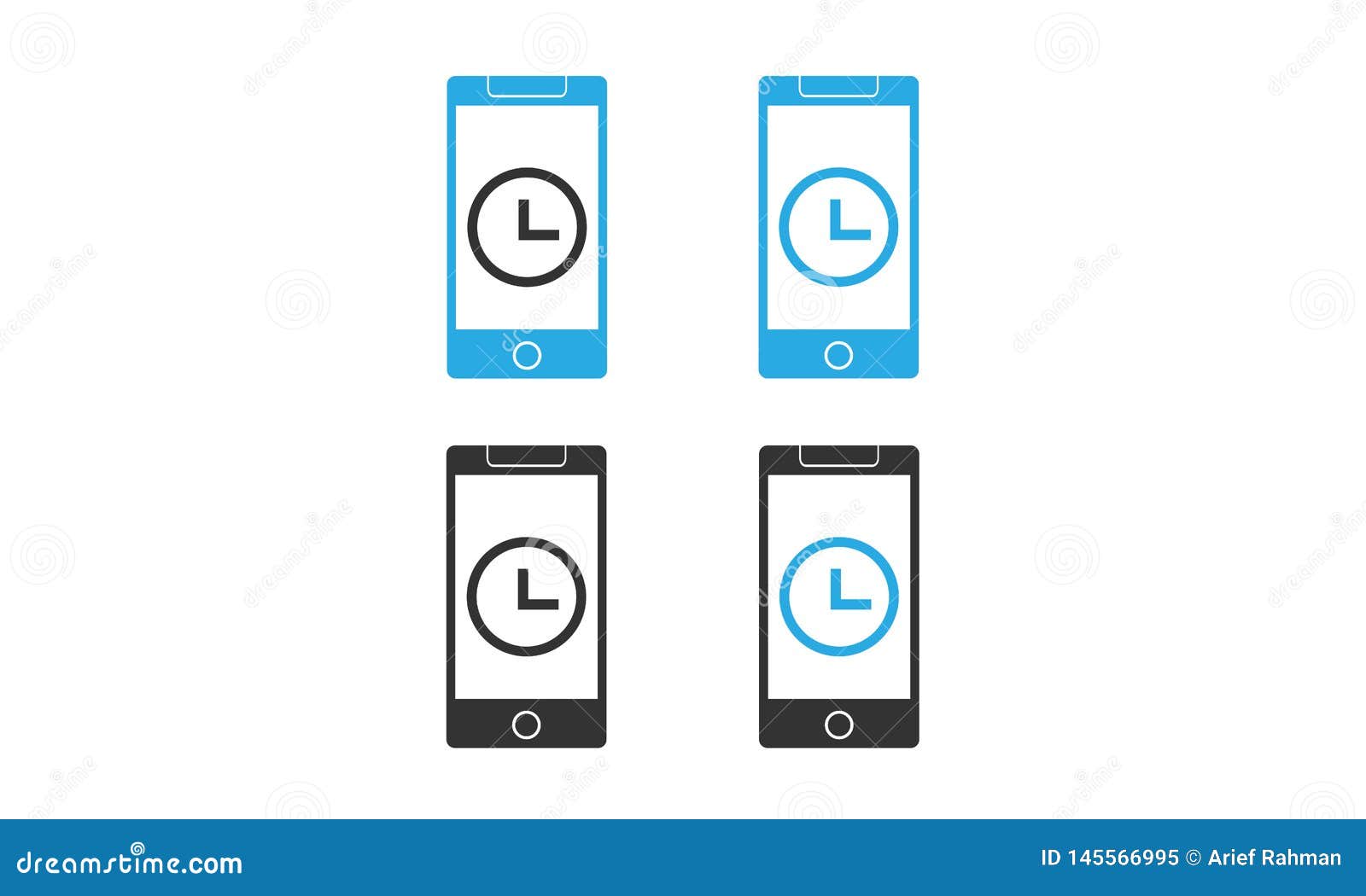 Smartphone Vector with Time Clock Icon. Different Color Smartphone ...