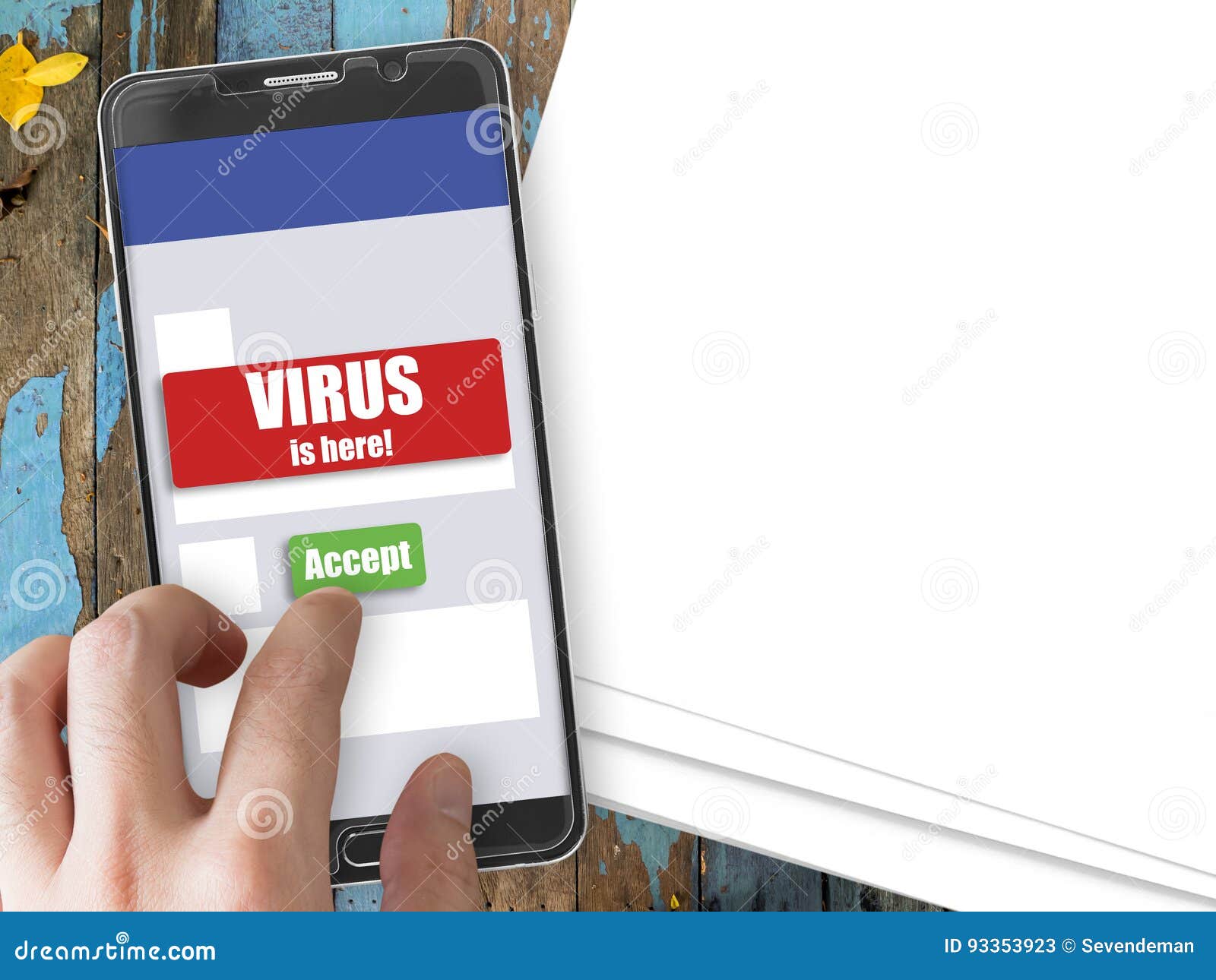 Smartphone with Virus Notification and Accept Button. Stock Image ...