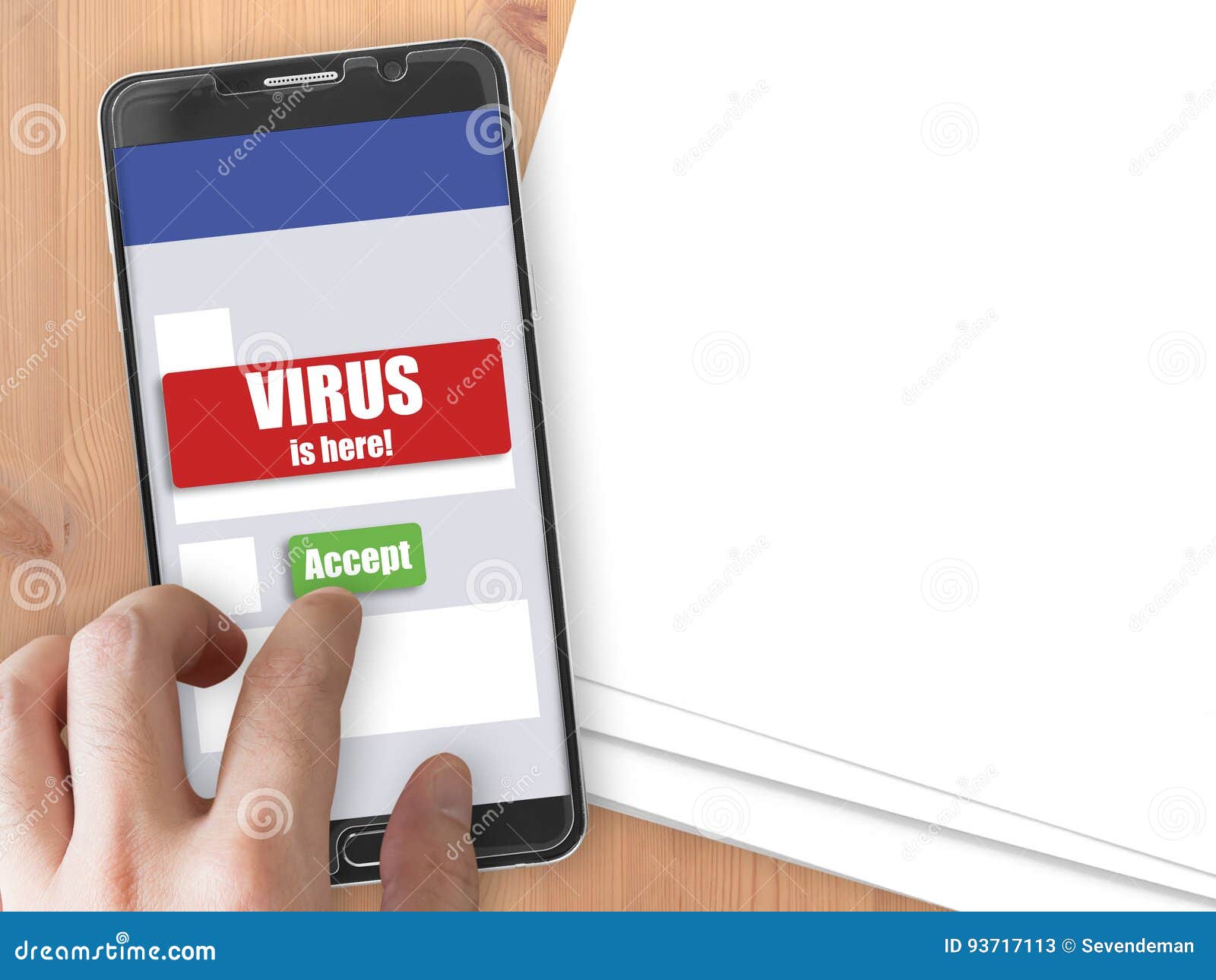 Smartphone with Virus Notification and Accept Button. Stock Image ...