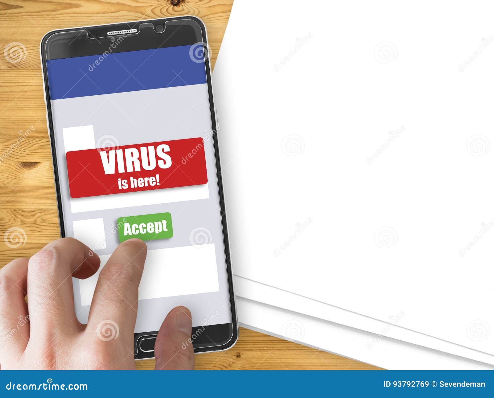 Smartphone with Virus Notification and Accept Button. Stock Image ...