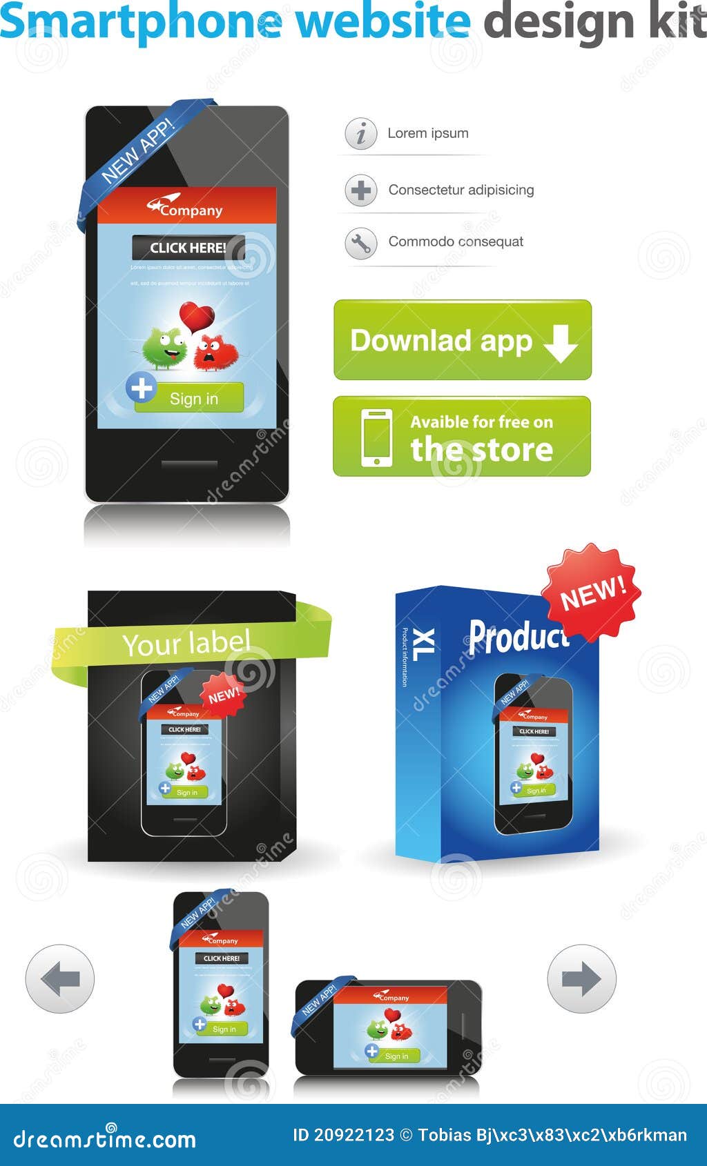 Smartphone Website Design Kit Stock Vector - Illustration of cool ...