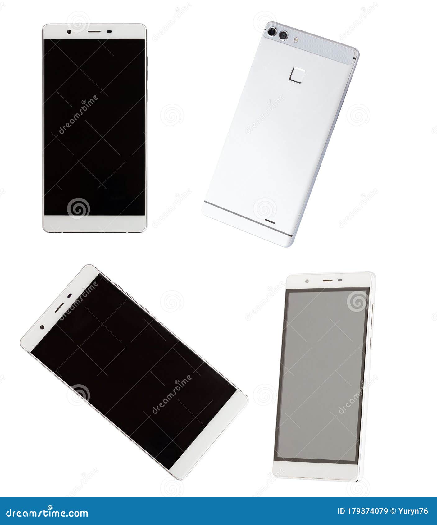 Smartphone White, Different Angles with Camera and Flash. Isolated ...