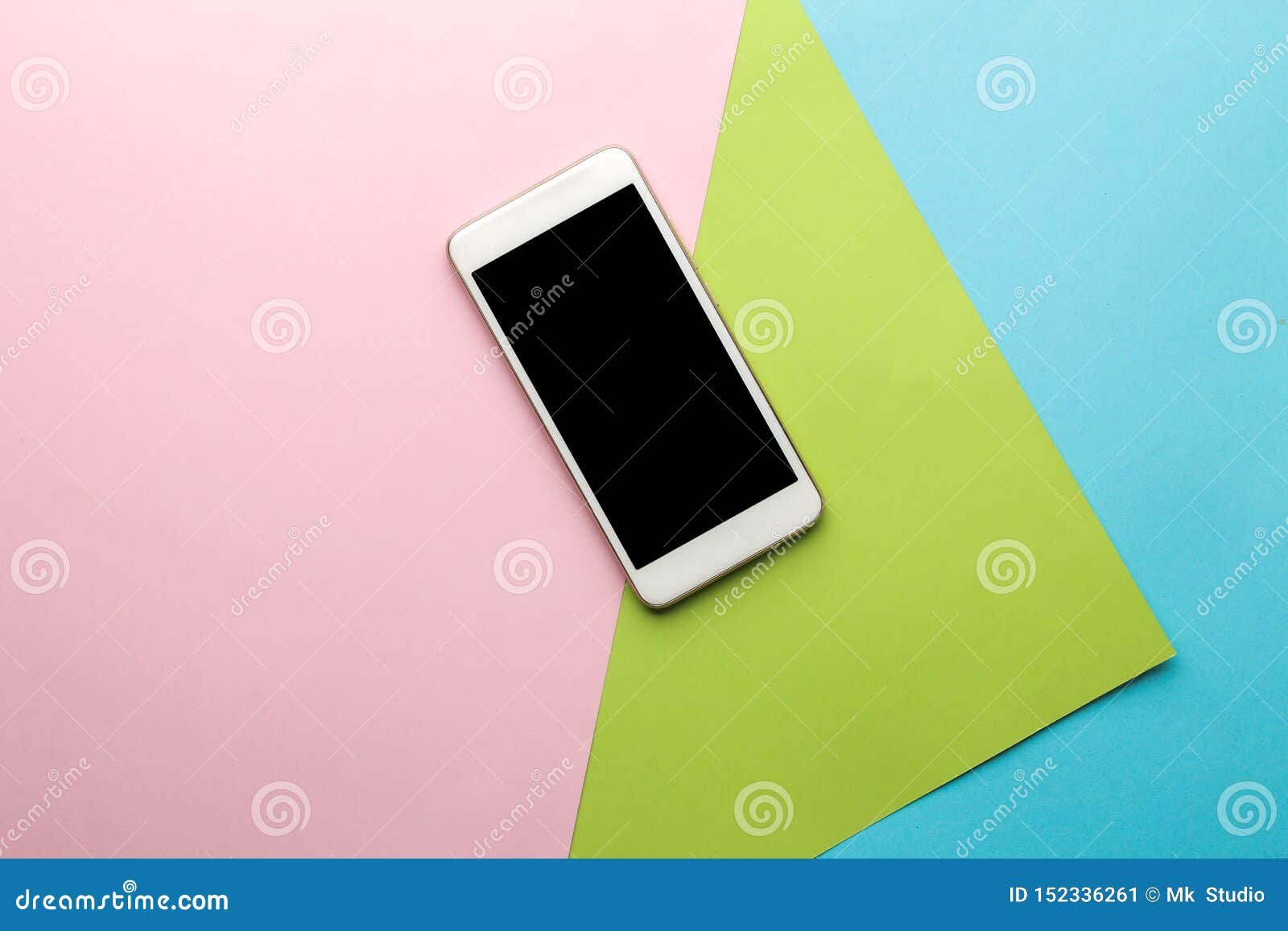 Smartphone. White Phone on a Bright Multi-colored Background. Top View ...