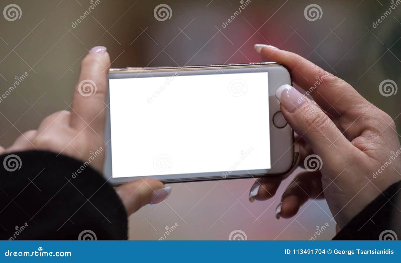 Smartphone, Phone with White Screen, Empty with Space for Text in Woman ...