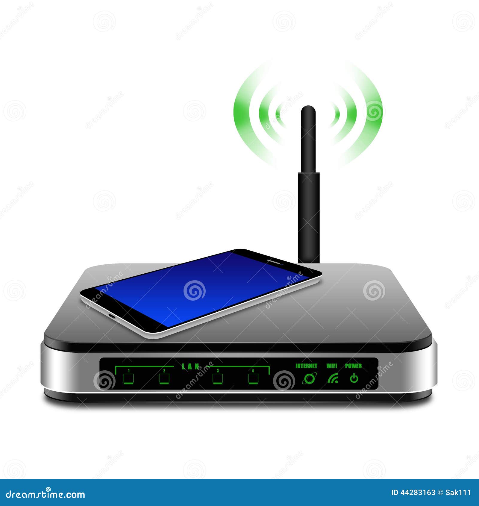 Smartphone on Wireless Router with the Antenna Illustration Stock ...