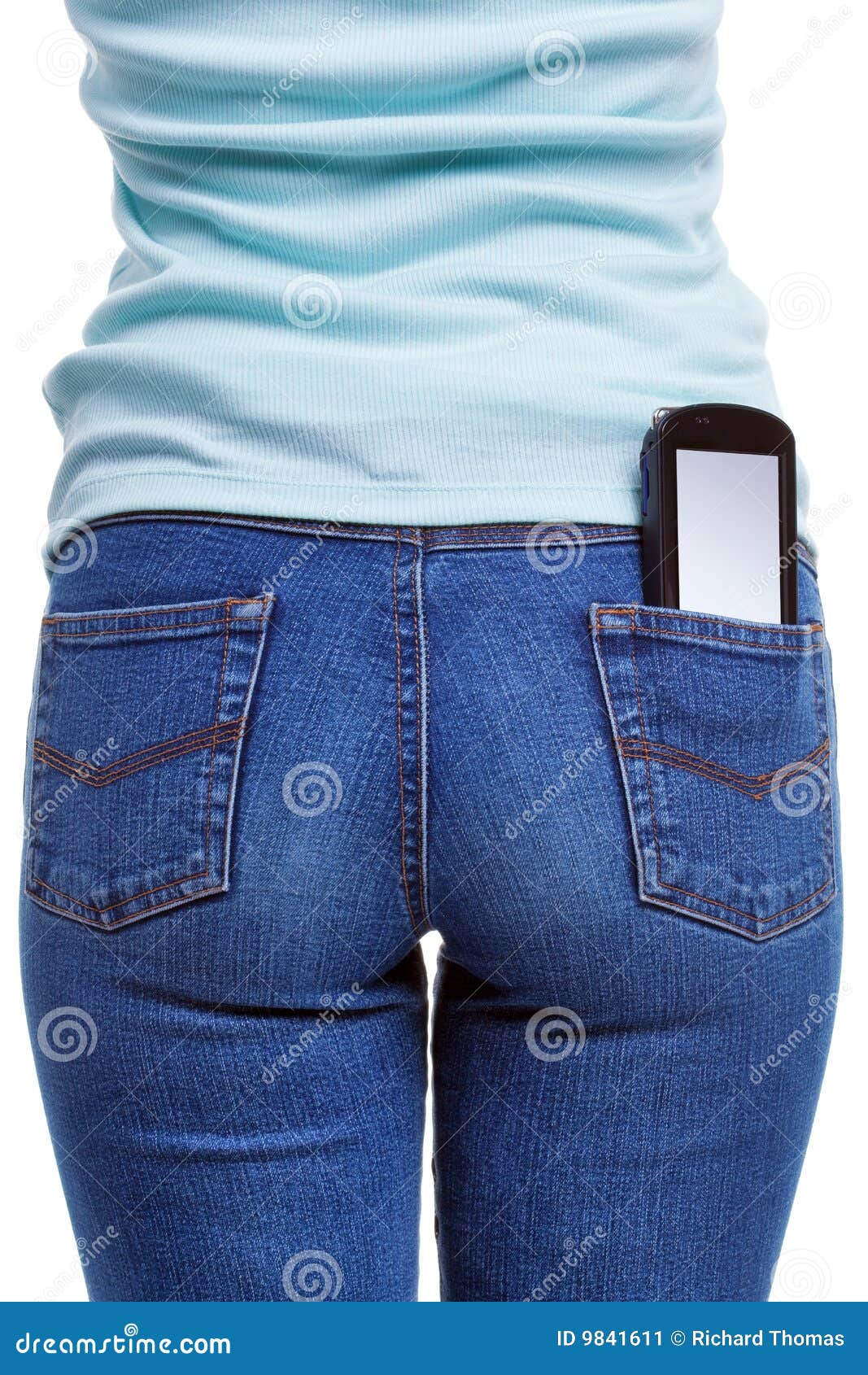Smartphone in Womans Rear Pocket Stock Image - Image of clipping, close ...