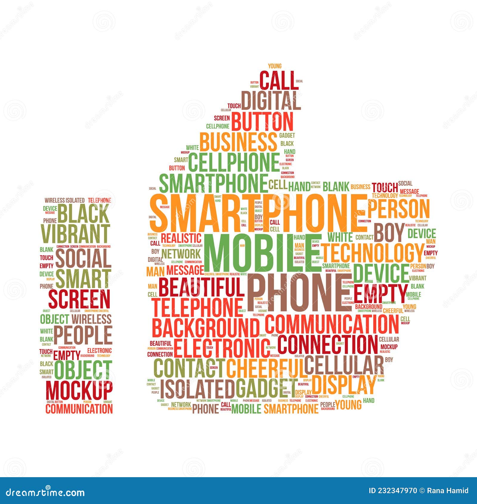 Smartphone Word Cloud Concept with Thumbs Up Symbol Stock Vector ...