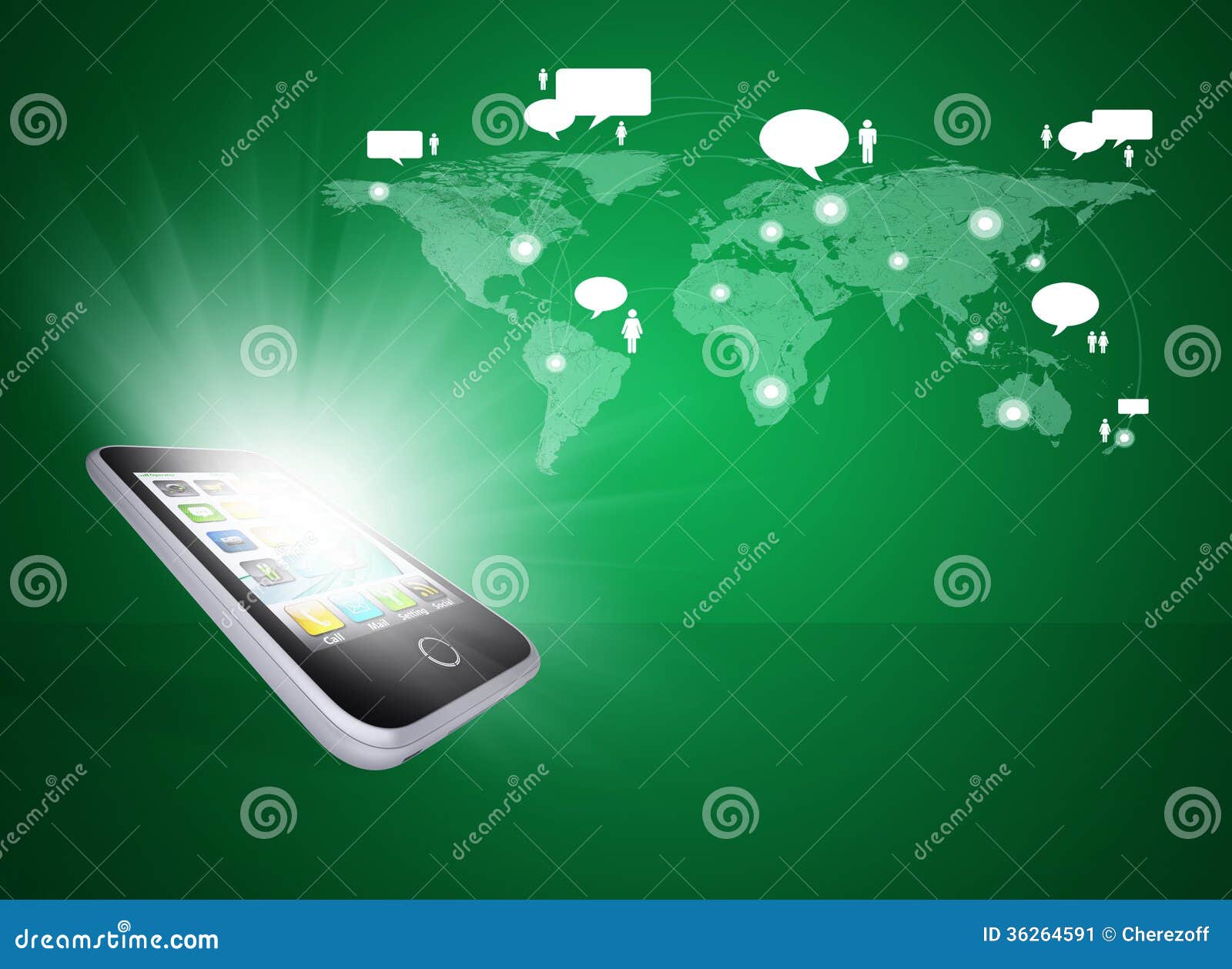 Smartphone and World Map with Contacts Stock Illustration ...