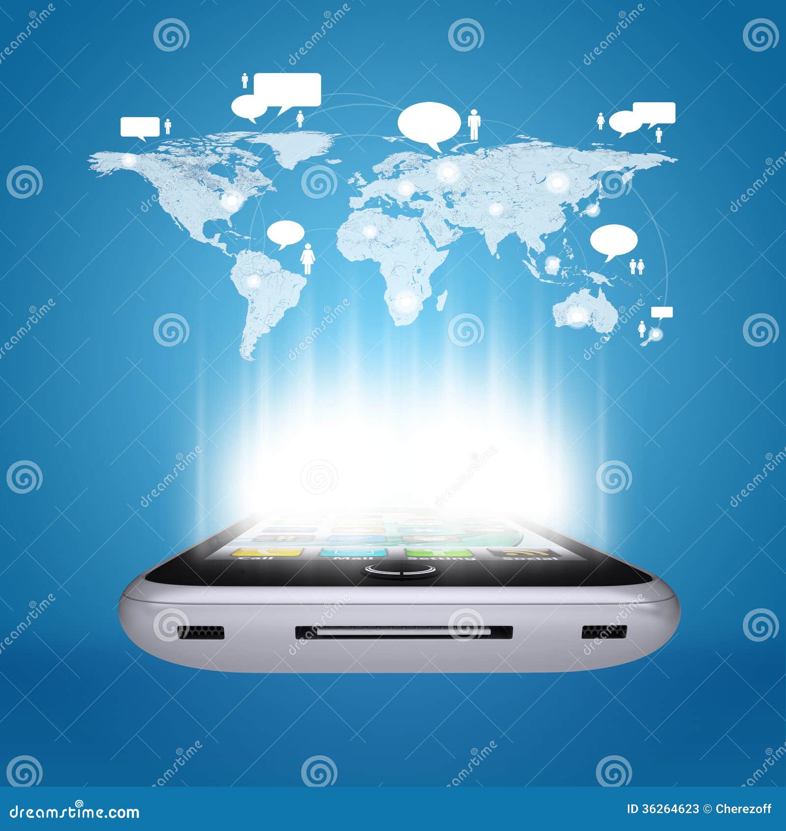 Smartphone and World Map with Contacts Stock Illustration ...