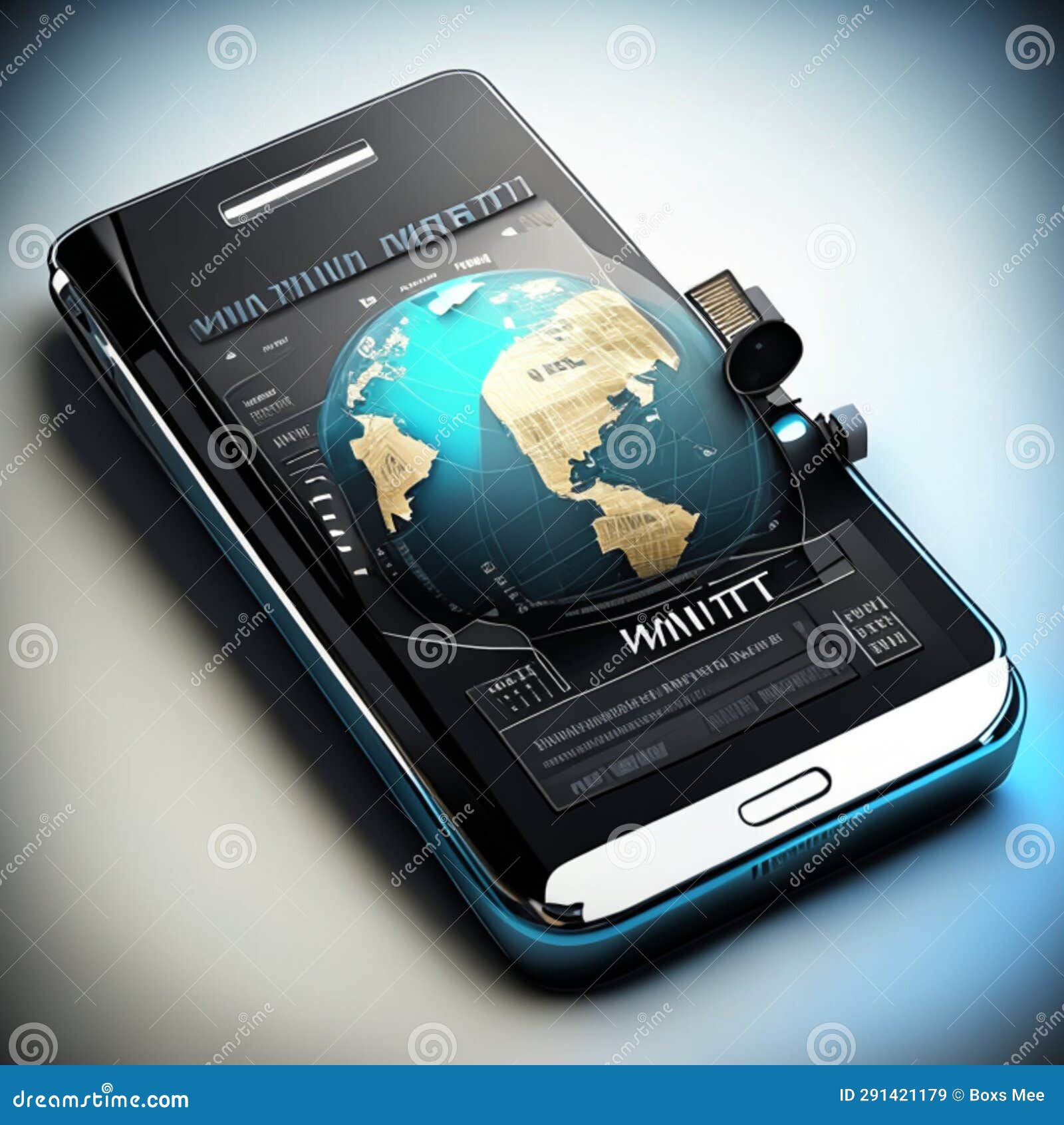 Smartphone with World Map on the Screen. 3D Illustration Stock ...