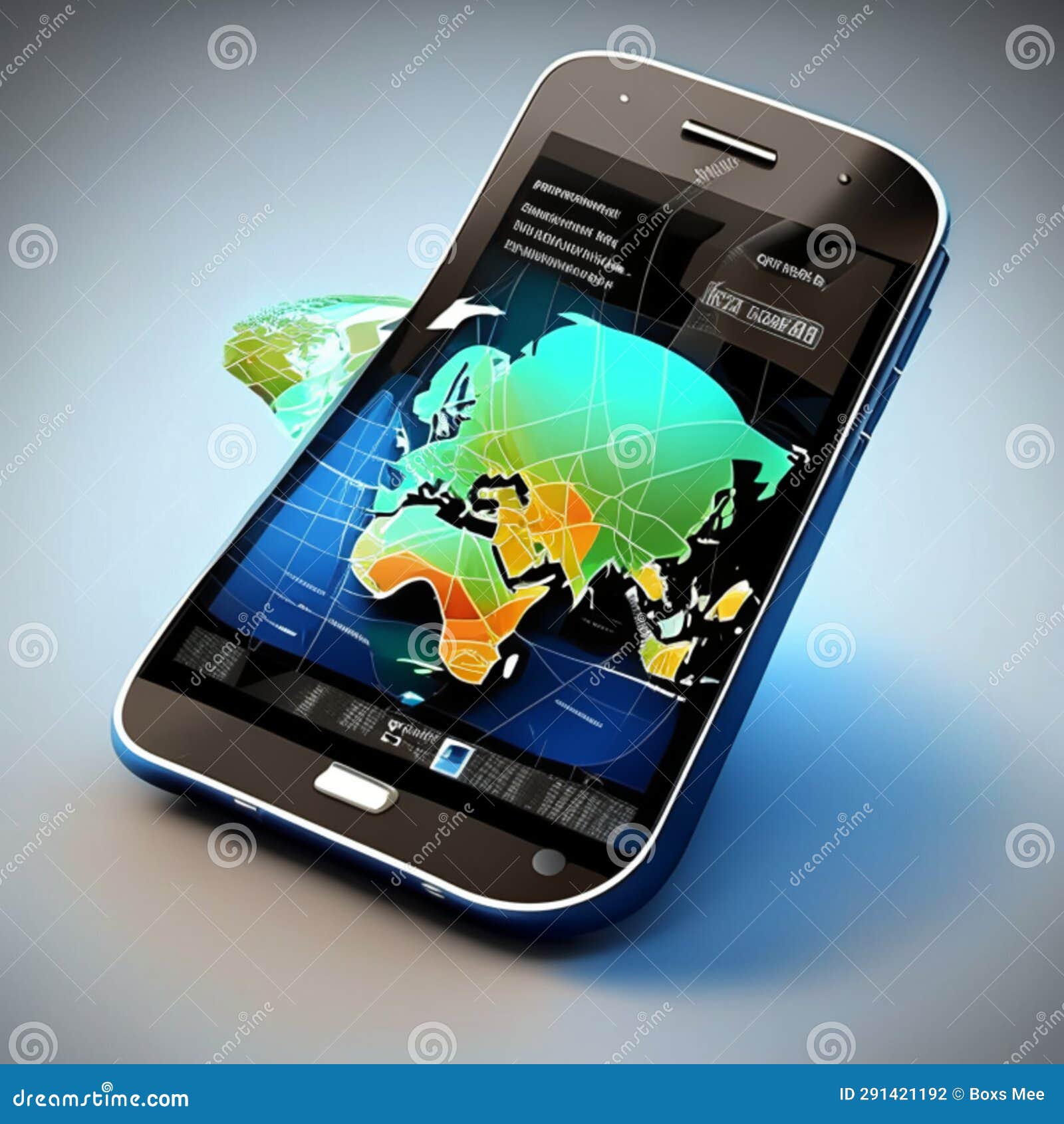 Smartphone with World Map on the Screen. 3d Illustration Stock ...
