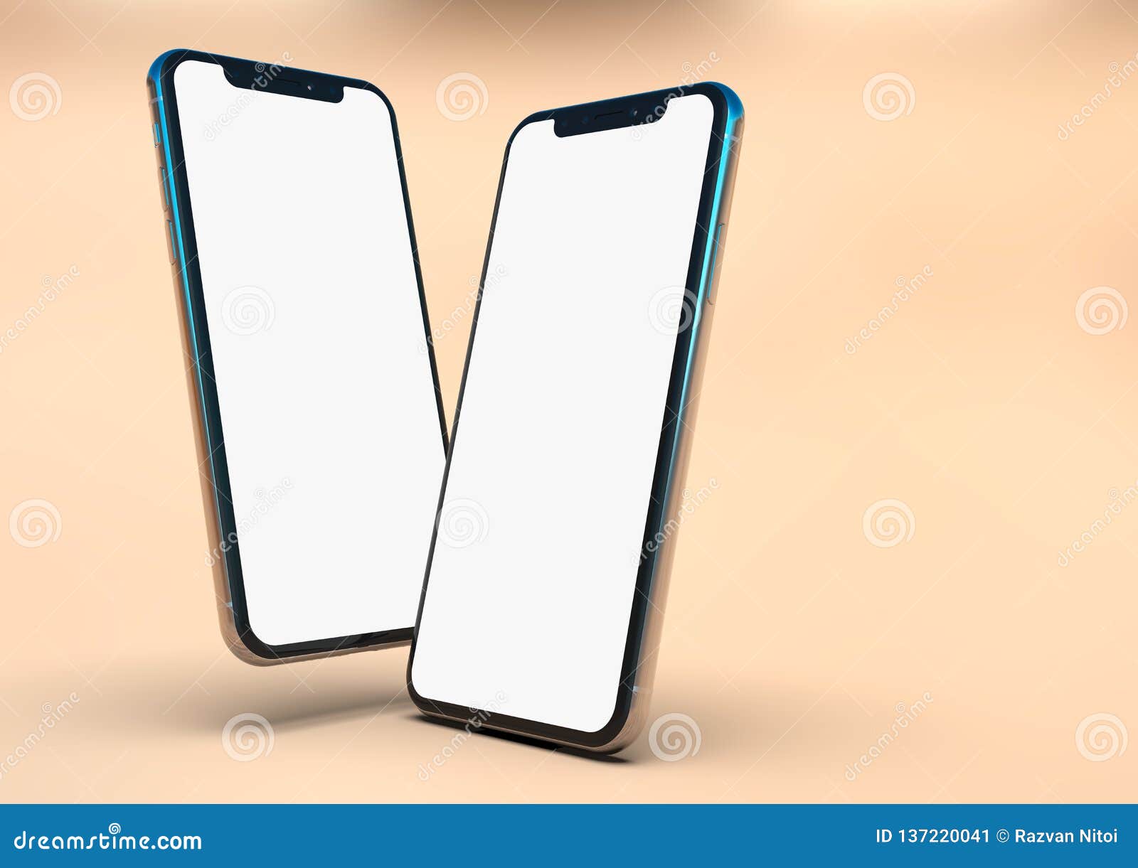 2 IPhone XS Smart Phones Composition, White Screen Stock Illustration ...