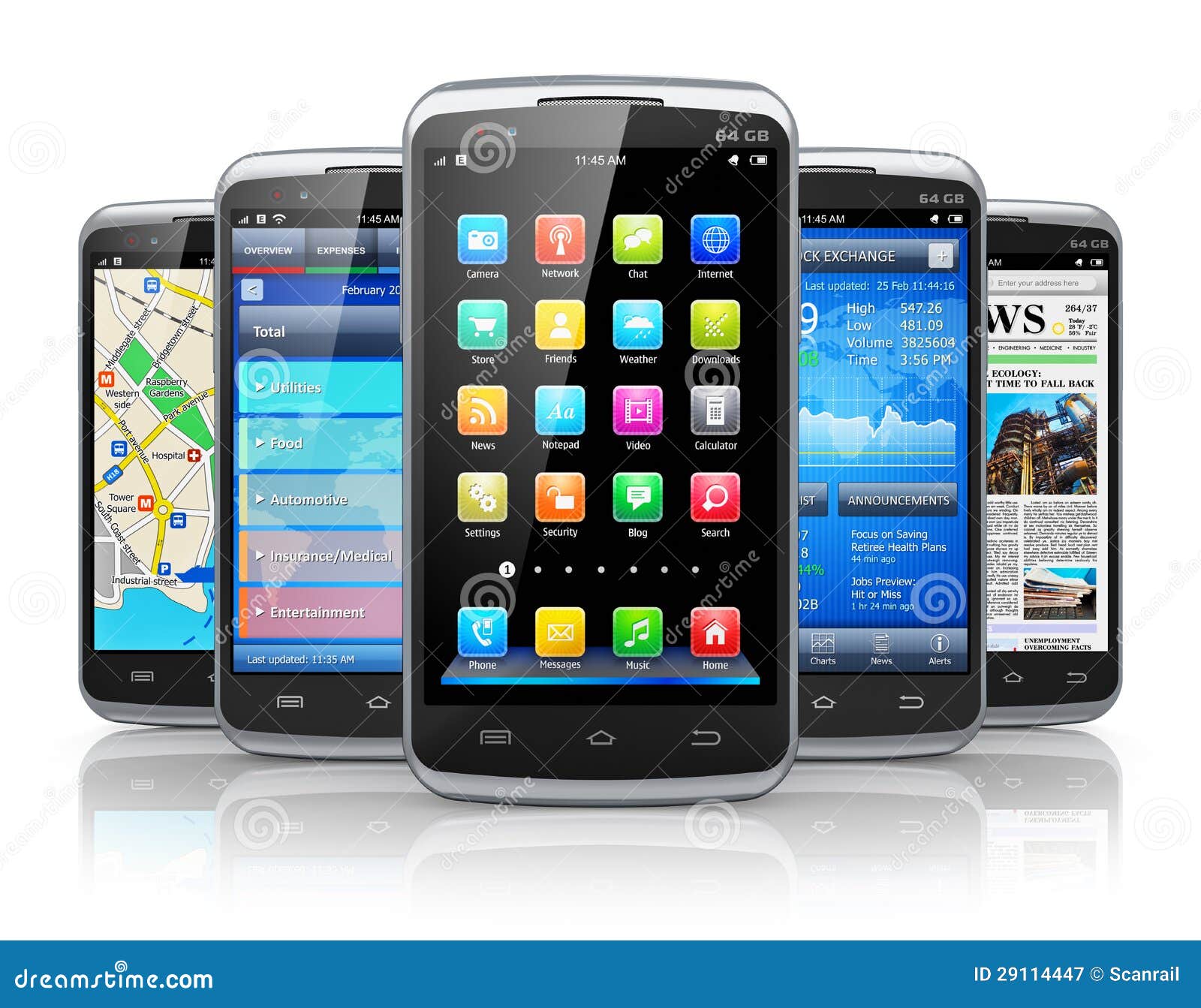 Smartphones and Applications Stock Illustration - Illustration of ...