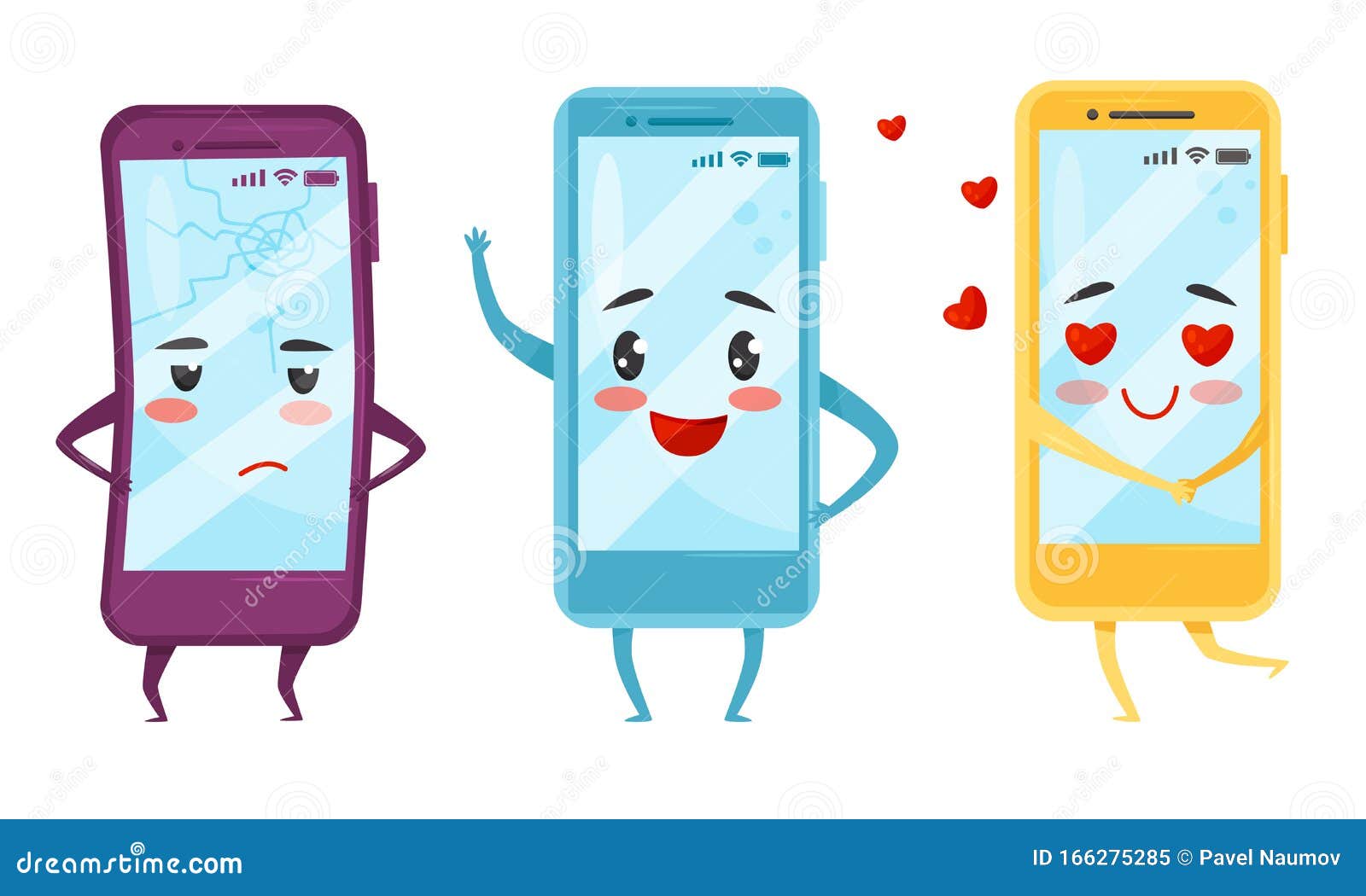 Smartphones Cartoon Characters With Funny Faces Collection Cute Phones