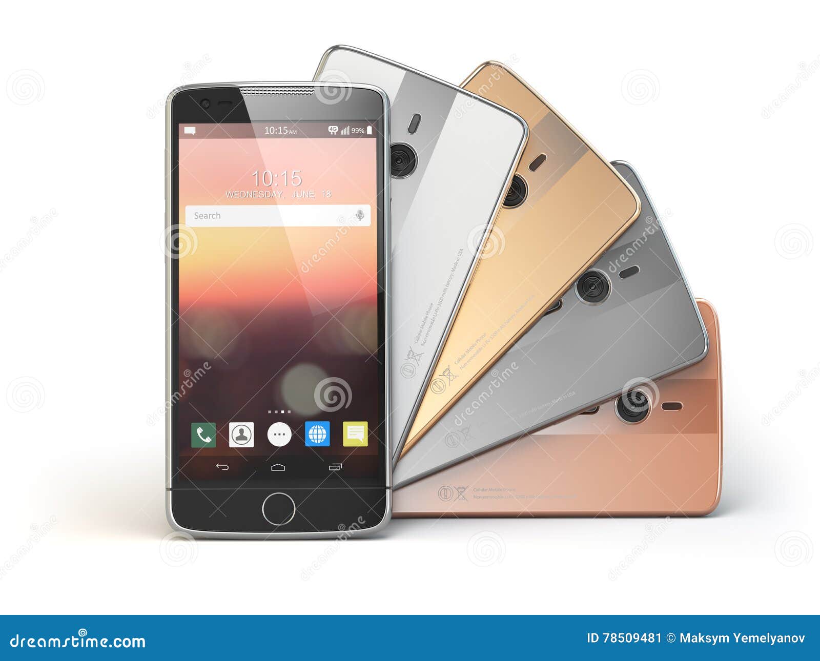 Smartphones of the Different Colors on White. Mobile Co Stock ...