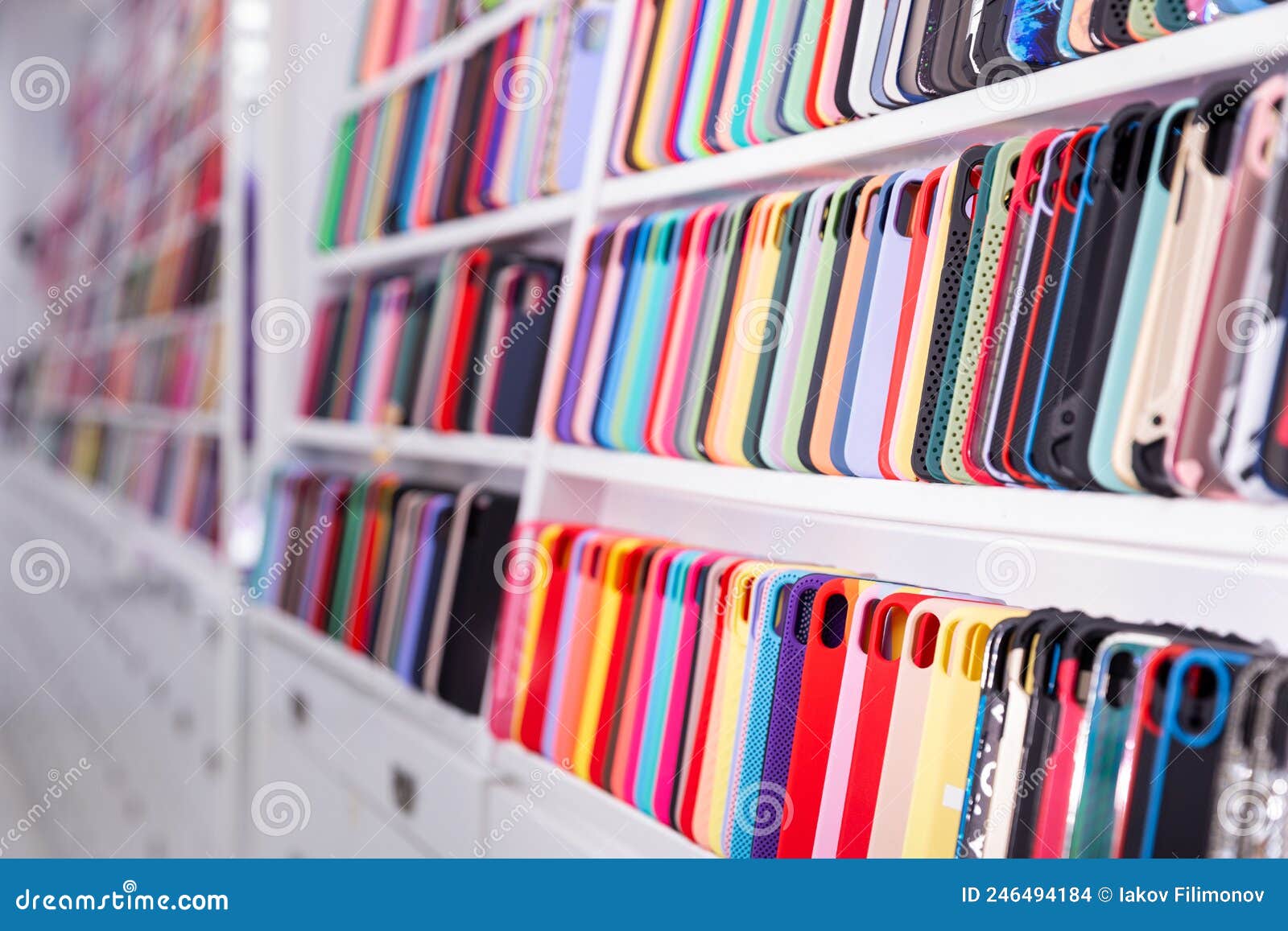 Smartphones on Display Shelves in an Electronics Store Stock Photo ...