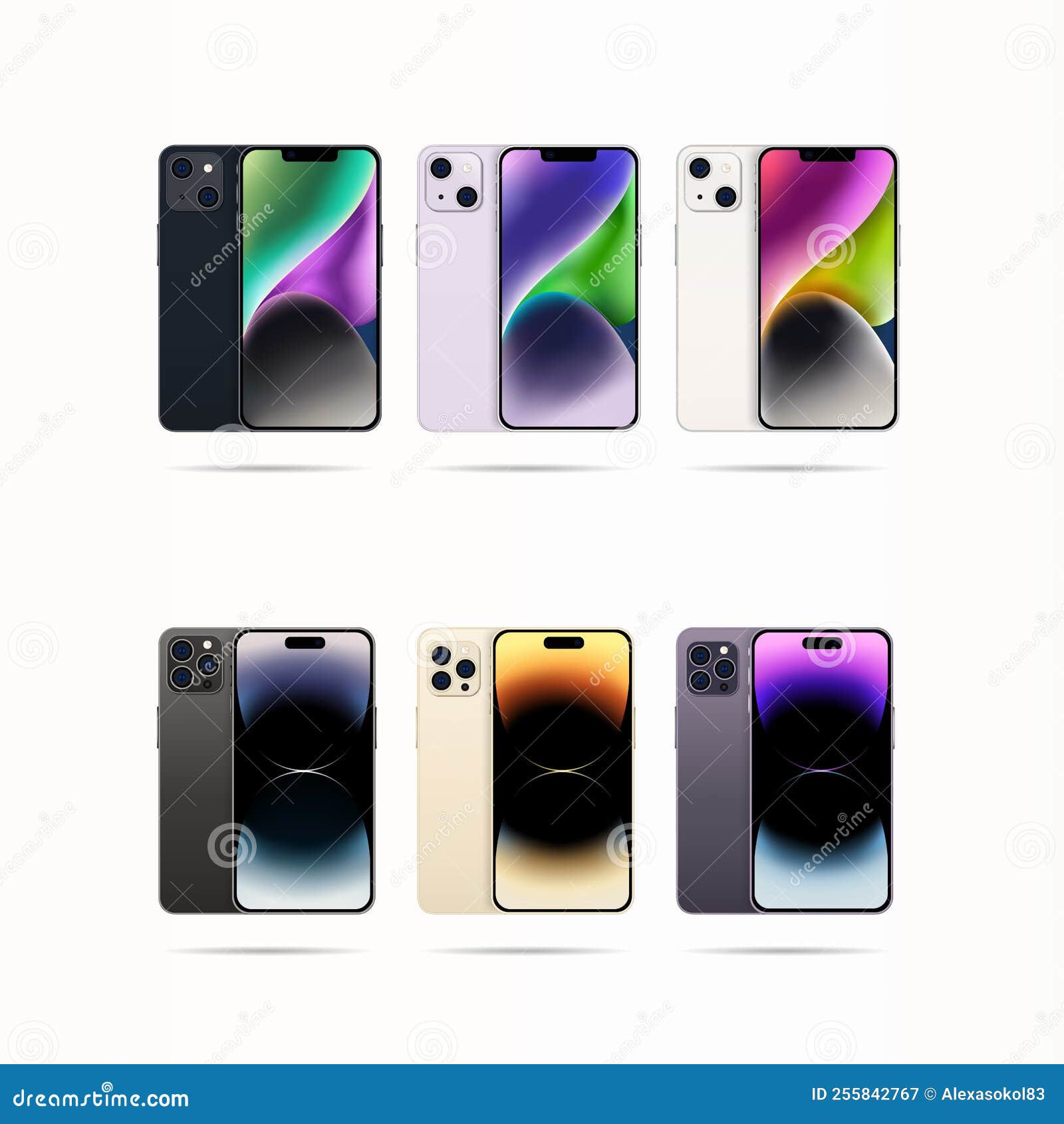 Set Of Smartphones. Front And Back View Illustrations Cartoon Vector ...