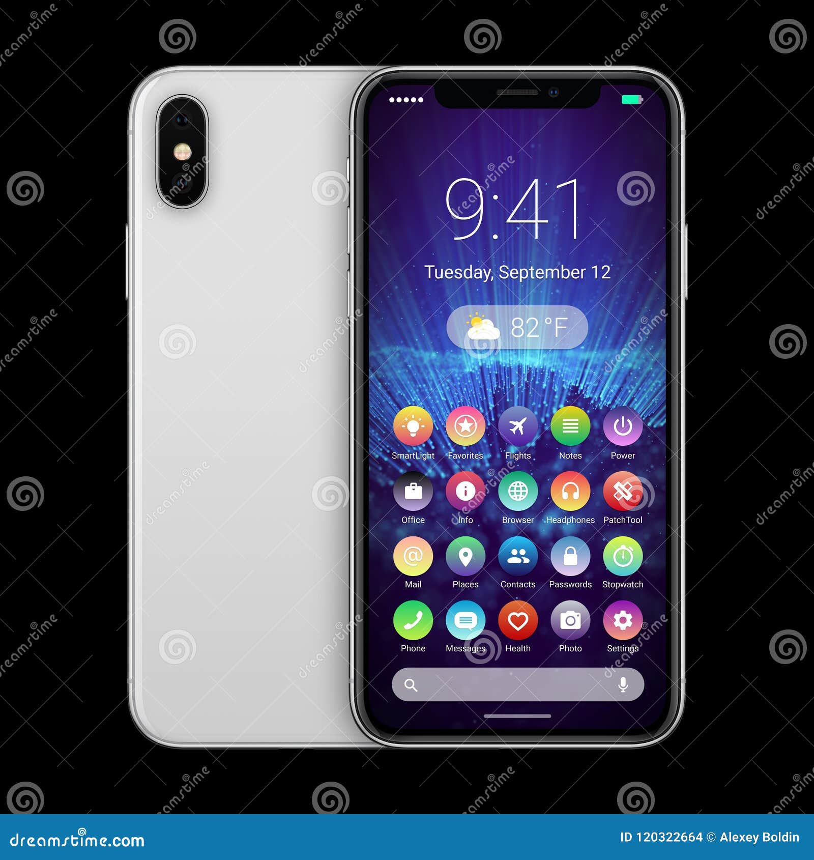 Smartphones Front View with Material Design Flat UI Interface Front and ...