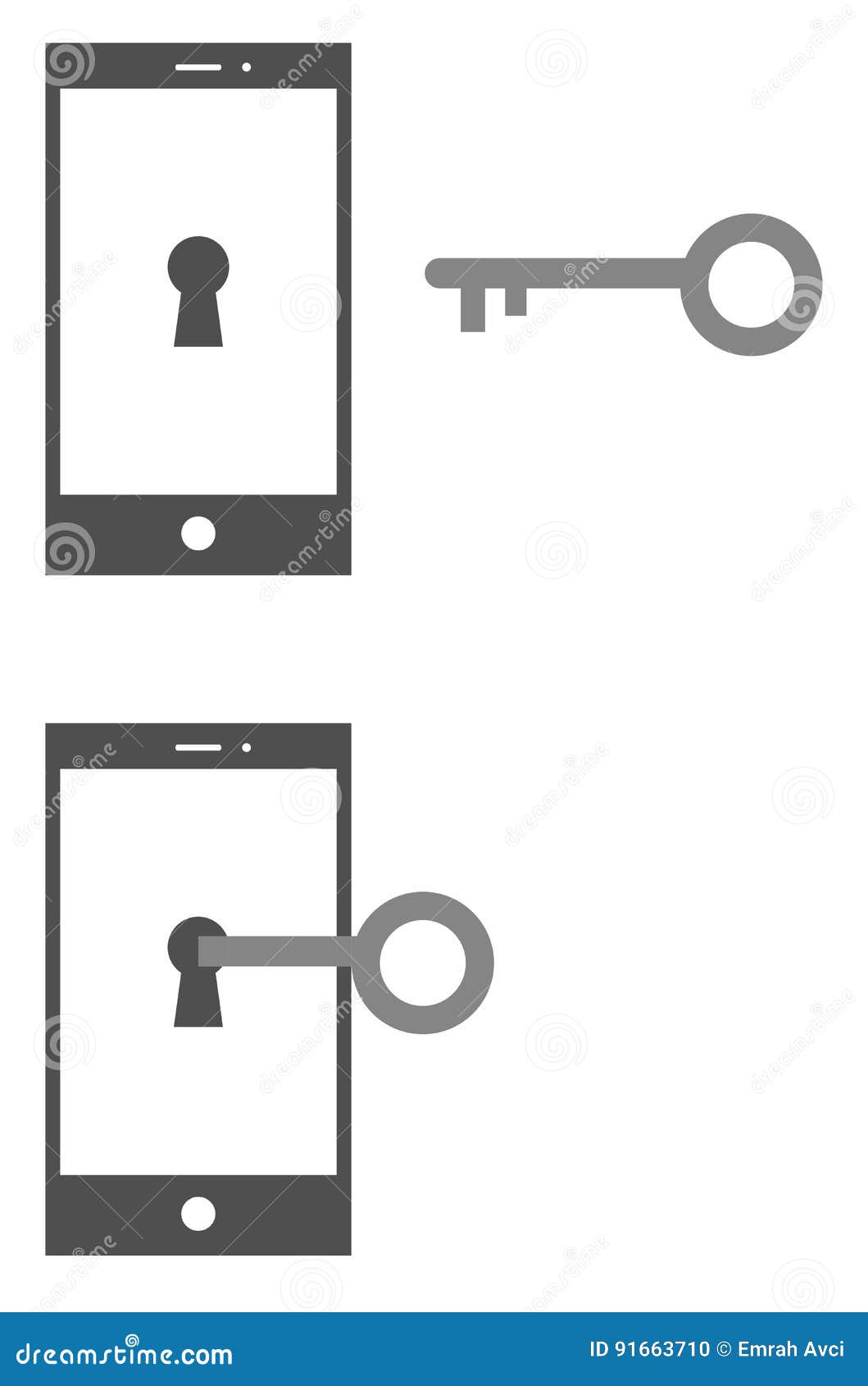 Smartphones with Keyholes and Key Unlocking Stock Vector - Illustration ...