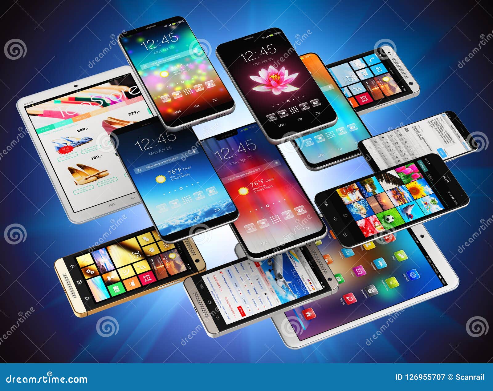 Smartphones, Mobiele Telefoons En Tabletcomputers Stock Illustratie ...