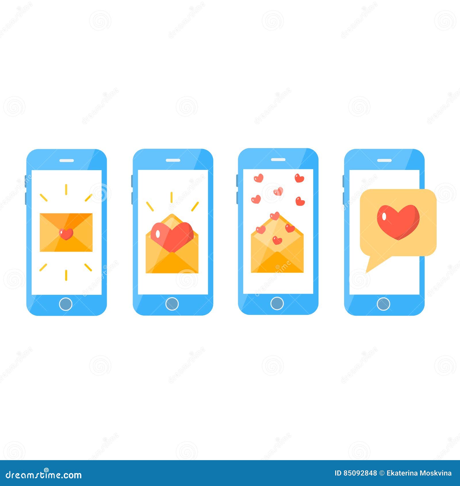 Smartphones Set with Love Messages Stock Vector - Illustration of blue ...