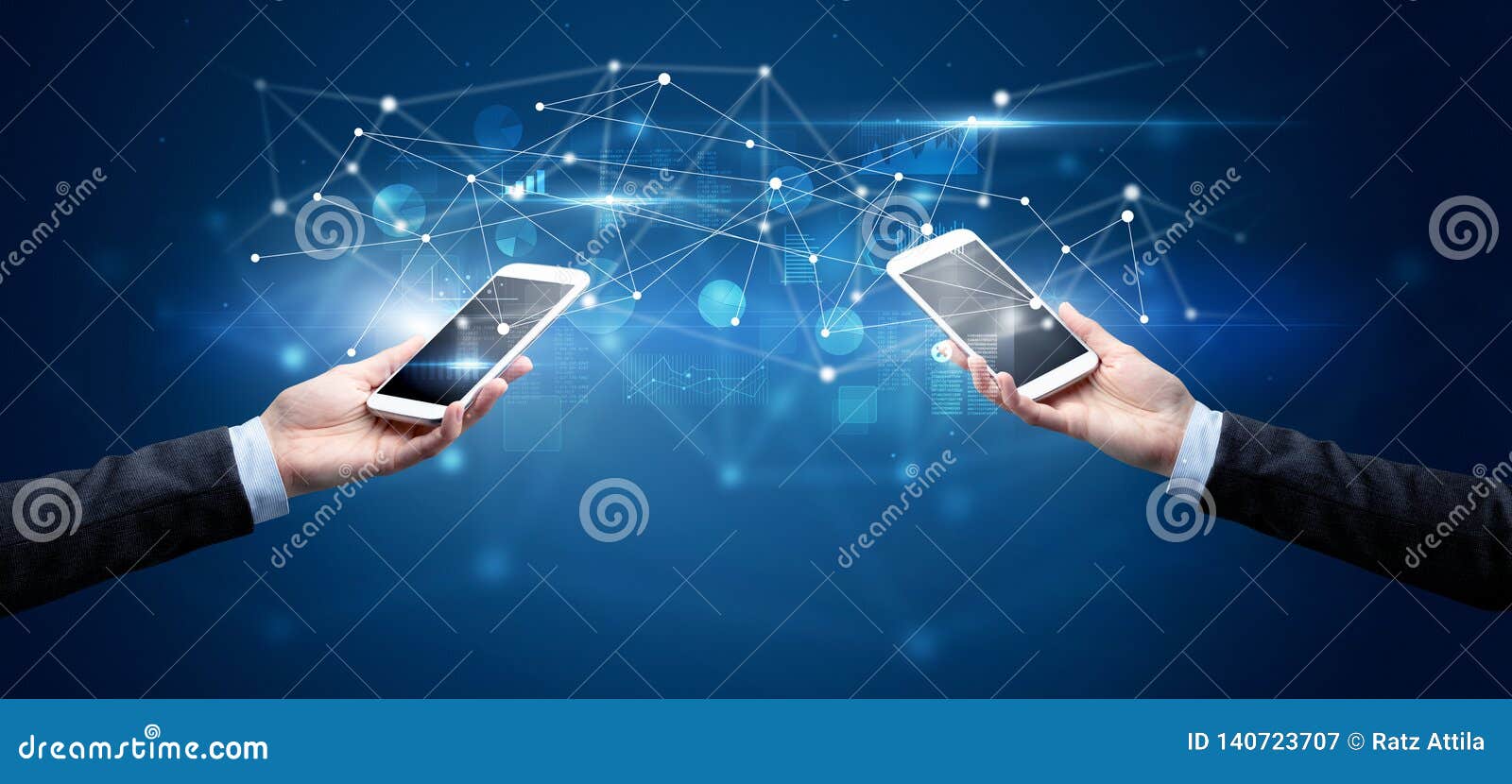 Smartphones Sharing Business Data Stock Image - Image of grid ...