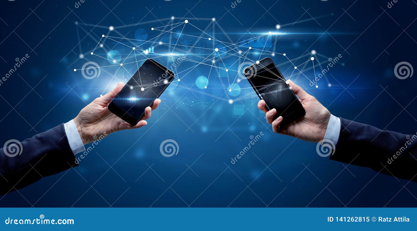Smartphones Sharing Business Data Stock Image - Image of network ...