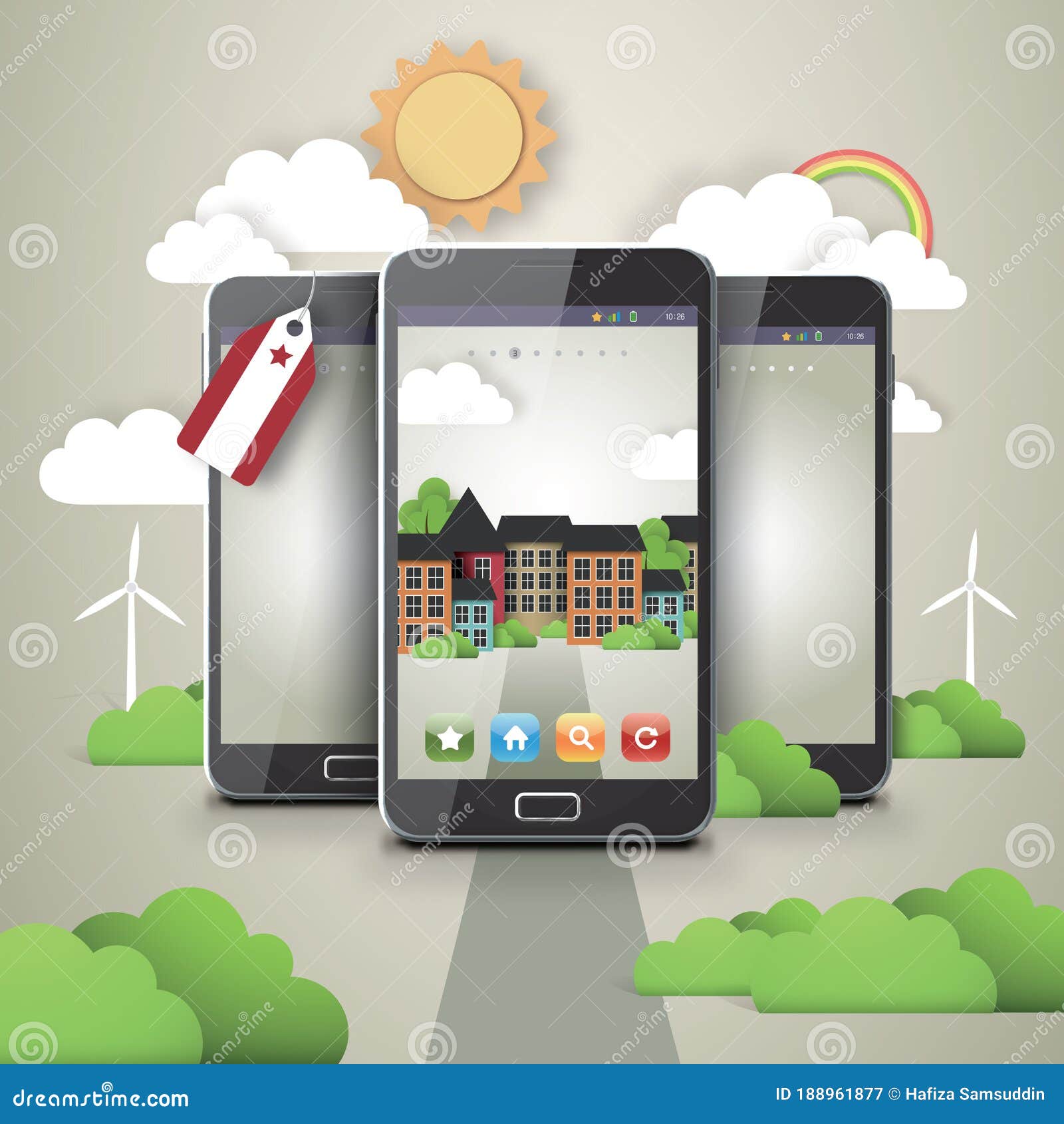 Smartphones with Tag. Vector Illustration Decorative Design Stock ...