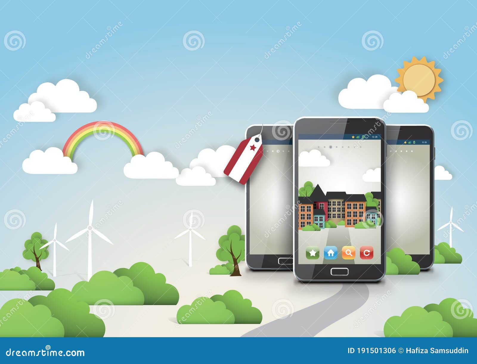 Smartphones with Tag. Vector Illustration Decorative Design Stock ...