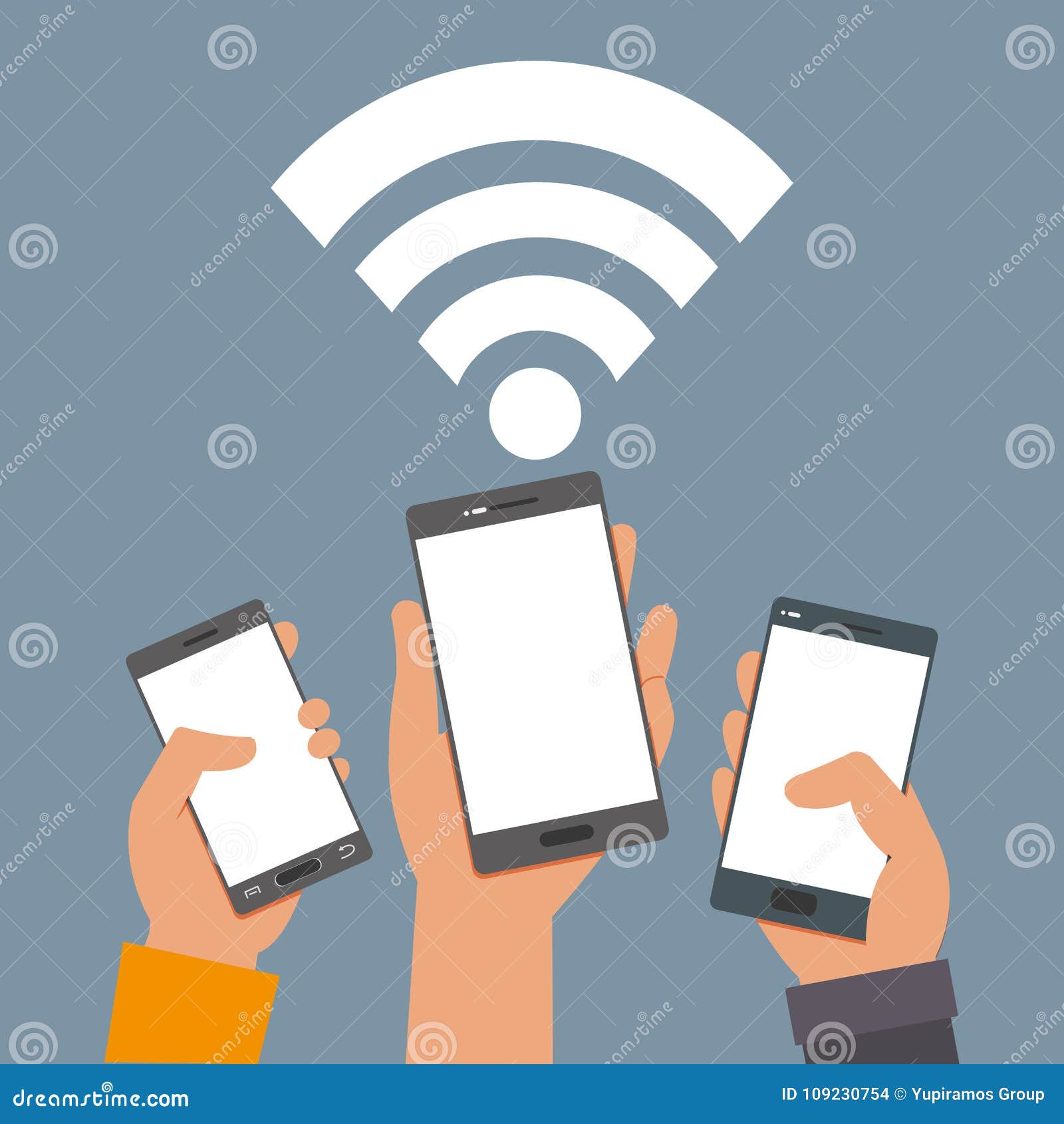 Smartphones Technology in the Hands with Wifi Connection Stock Vector ...