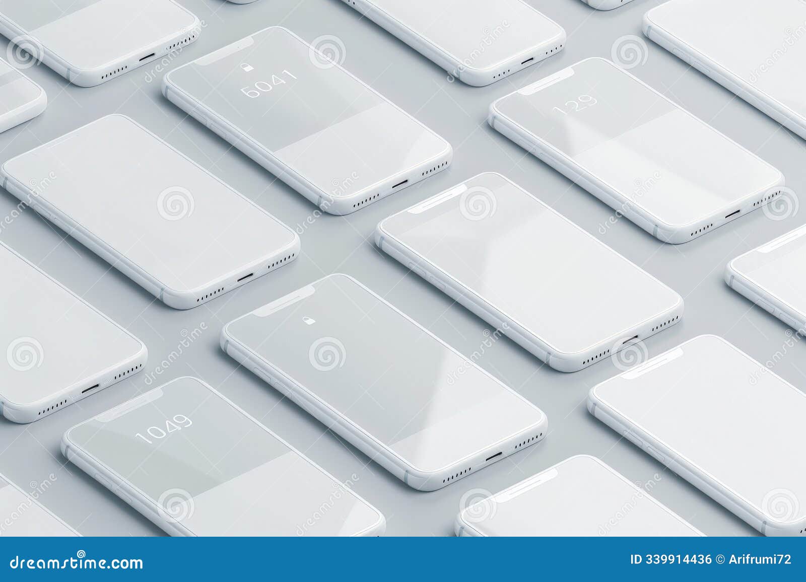 Smartphones UI Layout Mockup in Perspective. Many Example White ...