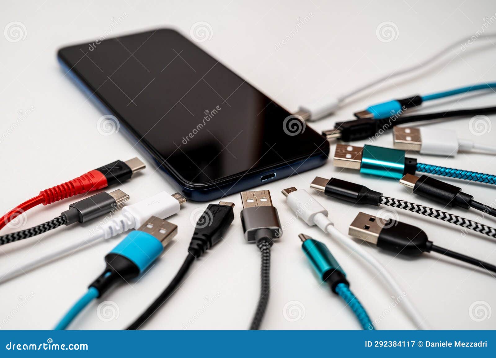 Smartphones, and USB Cables. Stock Image - Image of color, cable: 292384117
