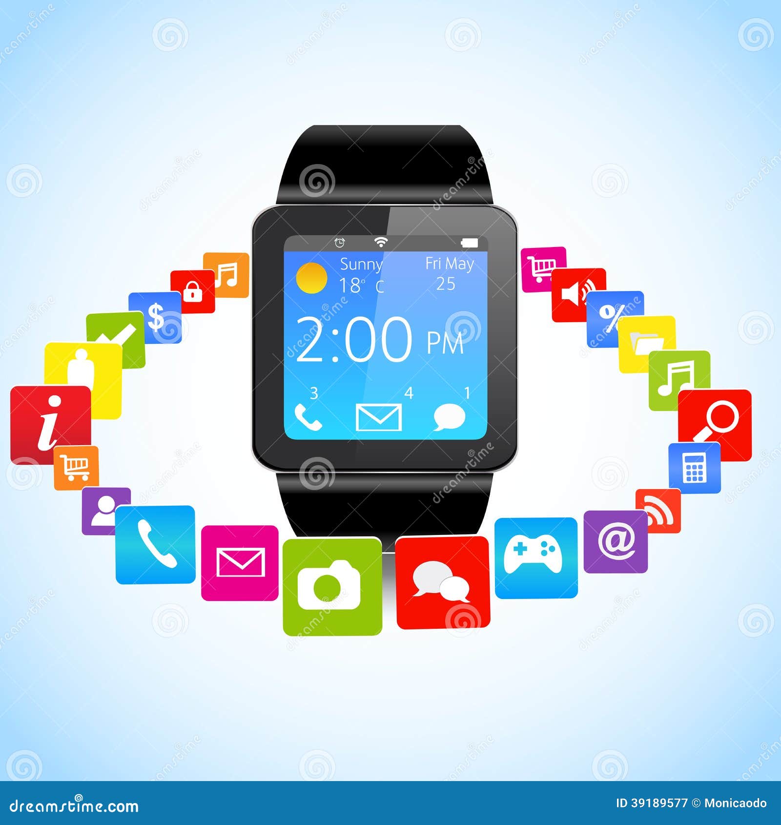 Smartwatch and Application Icons Stock Vector - Illustration of hand ...