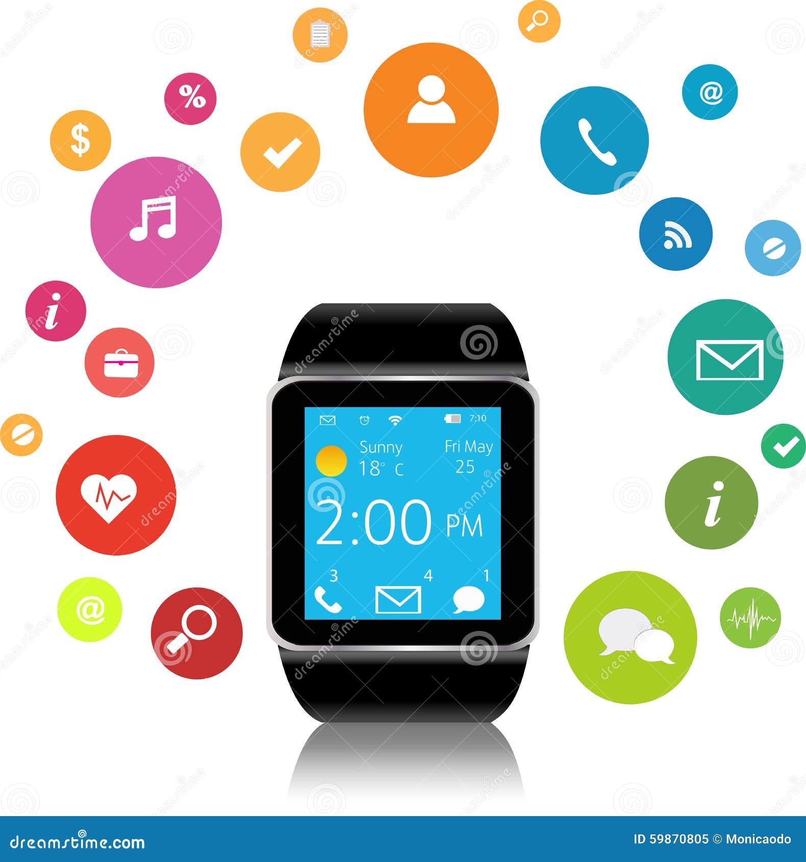 Smartwatch and Application Icons Stock Vector - Illustration of minimal ...