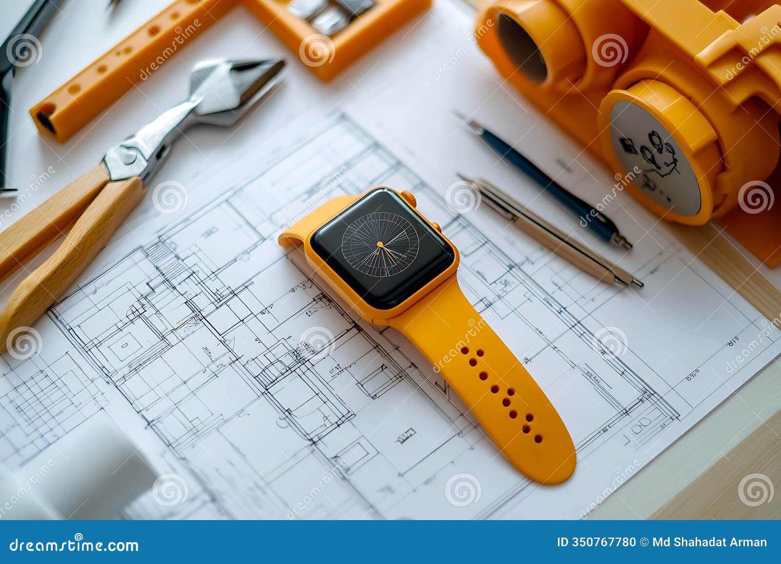 Smartwatch on Architectural Blueprint Stock Illustration - Illustration ...