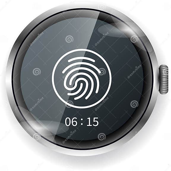 Smartwatch Fingerprint Scanner UI with Digital Time Display and Secure ...