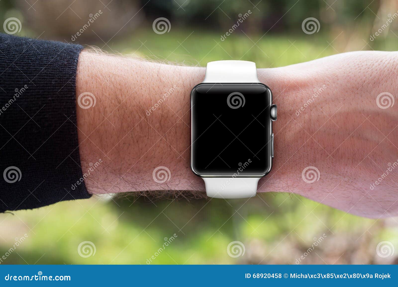 Smartwatch on Hand - Blank Screen Stock Photo - Image of hand, park ...