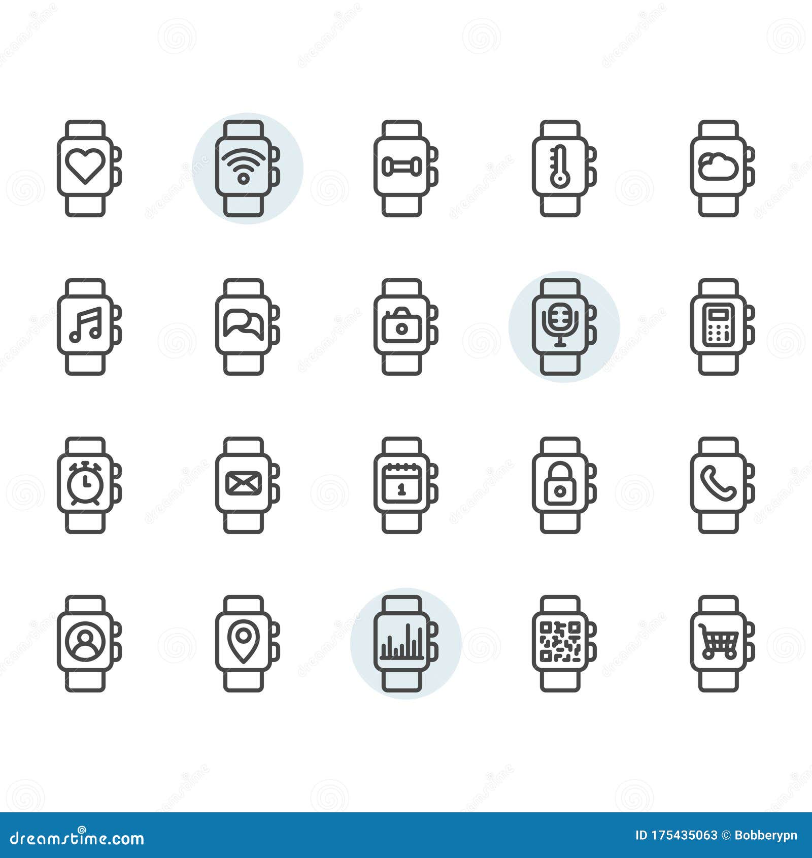 Smartwatch Icon and Symbol Set Stock Vector - Illustration of mail ...