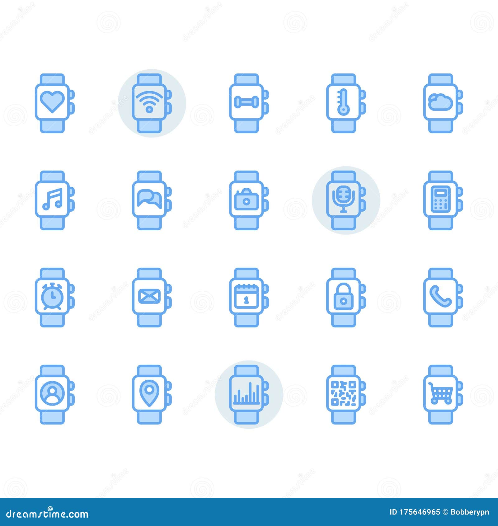 Smartwatch Icon and Symbol Set Stock Vector - Illustration of digital ...