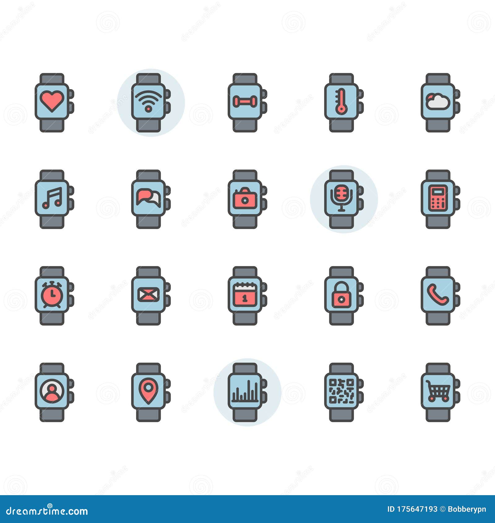 Smartwatch Icon and Symbol Set Stock Vector - Illustration of screen ...