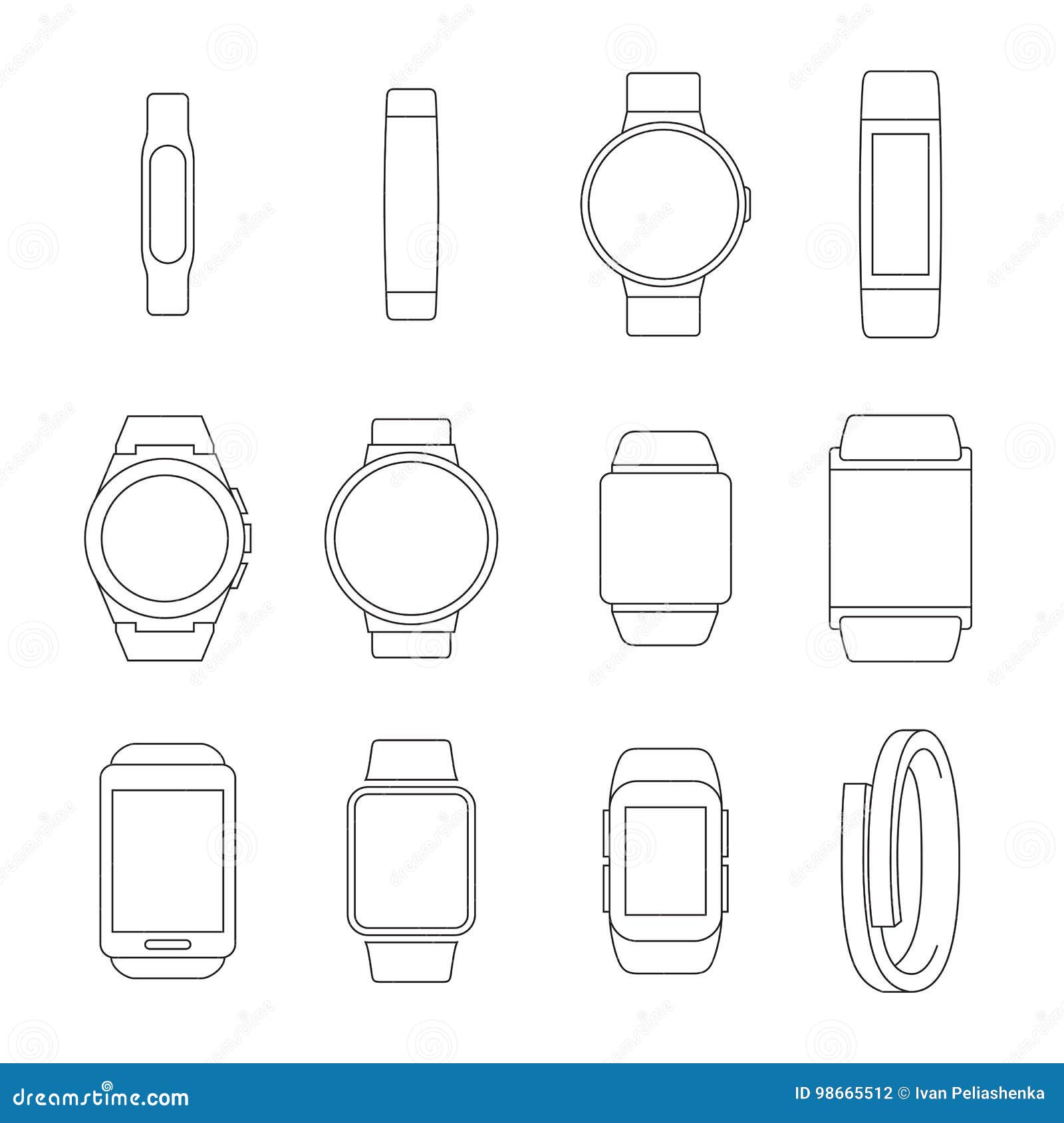 Smartwatch icons stock illustration. Illustration of chronograph - 98665512