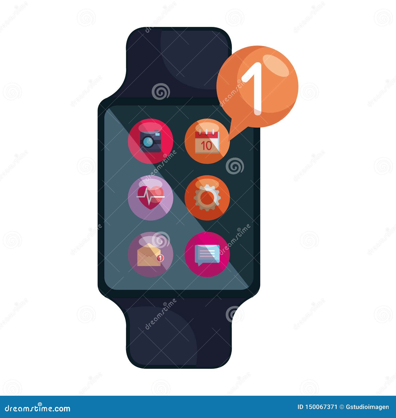 Smartwatch with Menu Applications and Speech Bubble Stock Illustration ...