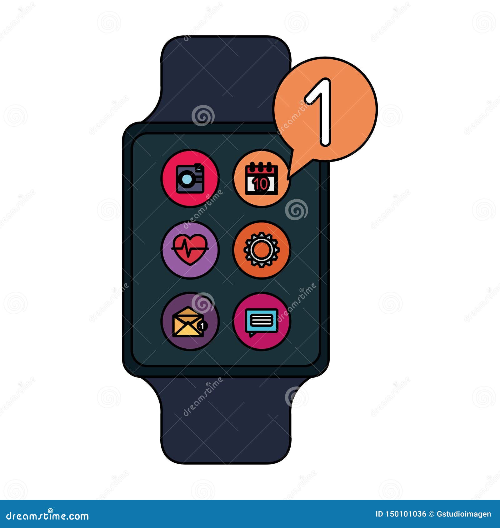 Smartwatch with Menu Applications and Speech Bubble Stock Illustration ...