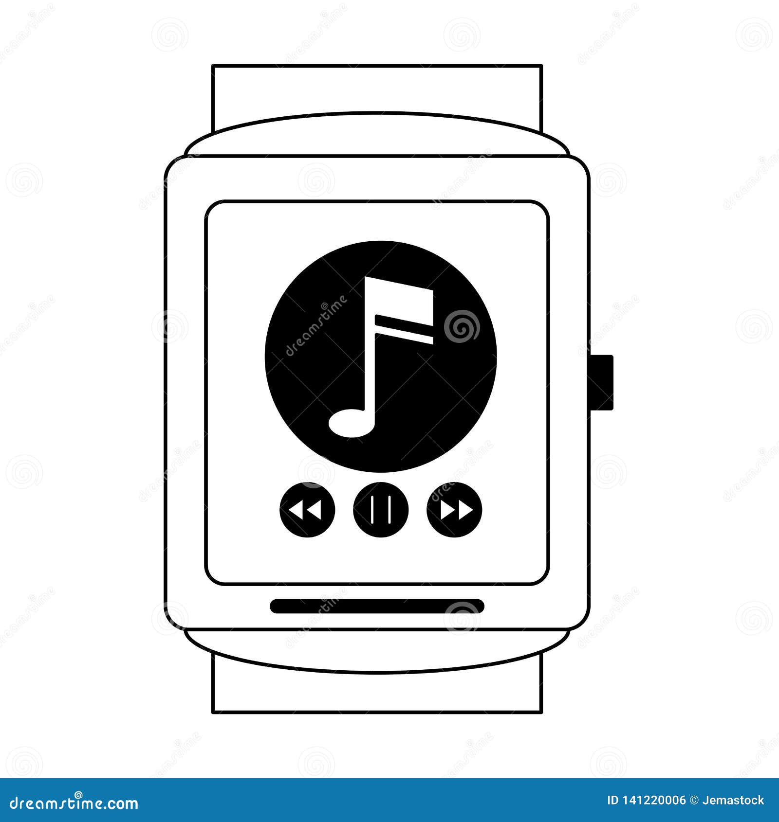 Smartwatch with Music Player App Black and White Stock Vector ...