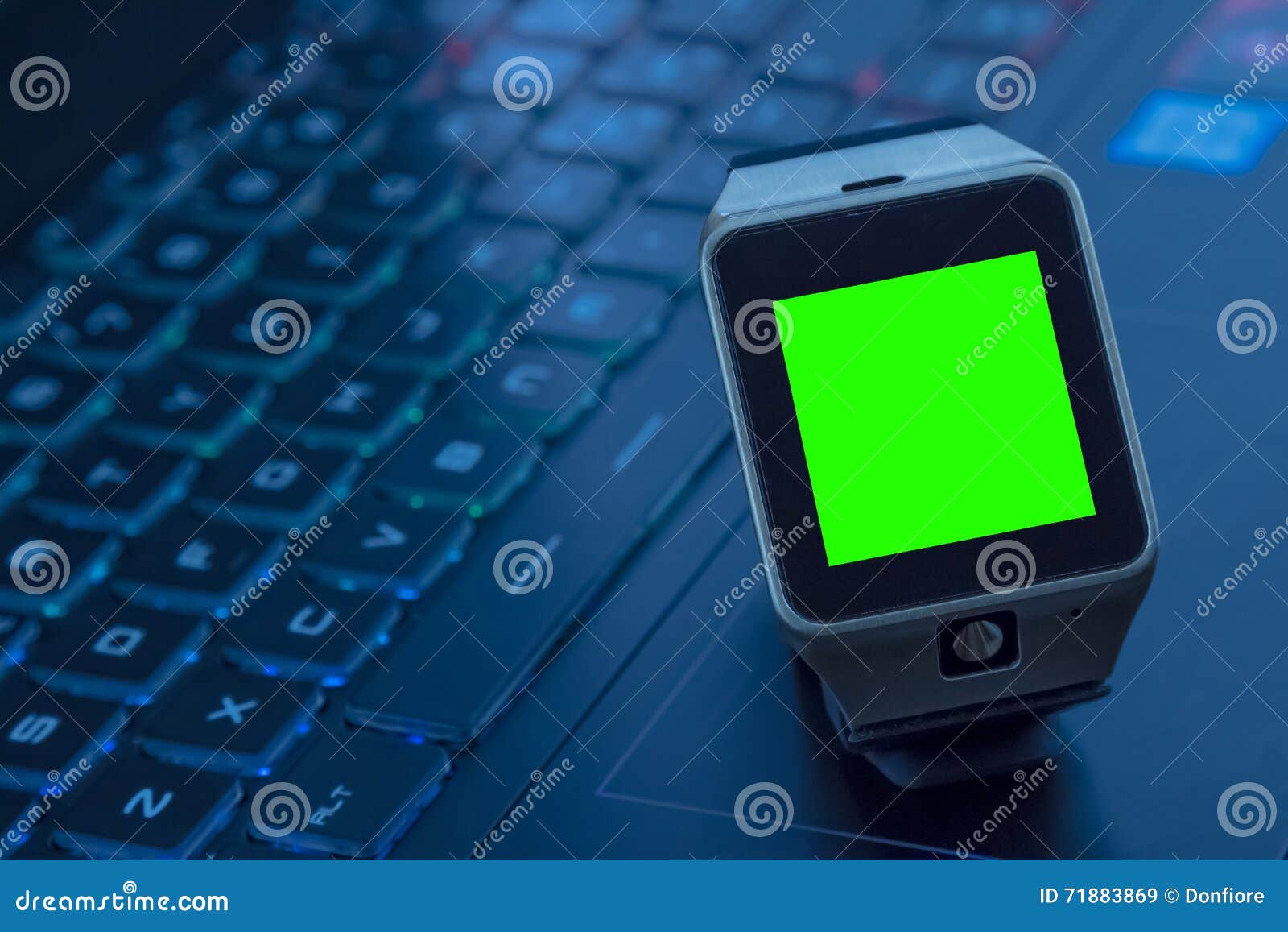 Smartwatch Near Computer Pc Keyboard with Chroma Key Green Screen Stock ...