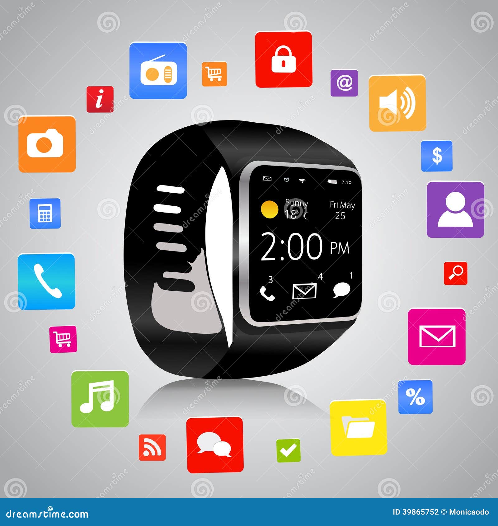 Smartwatch Och Applikationsymboler Vektor Illustrationer - Illustration ...