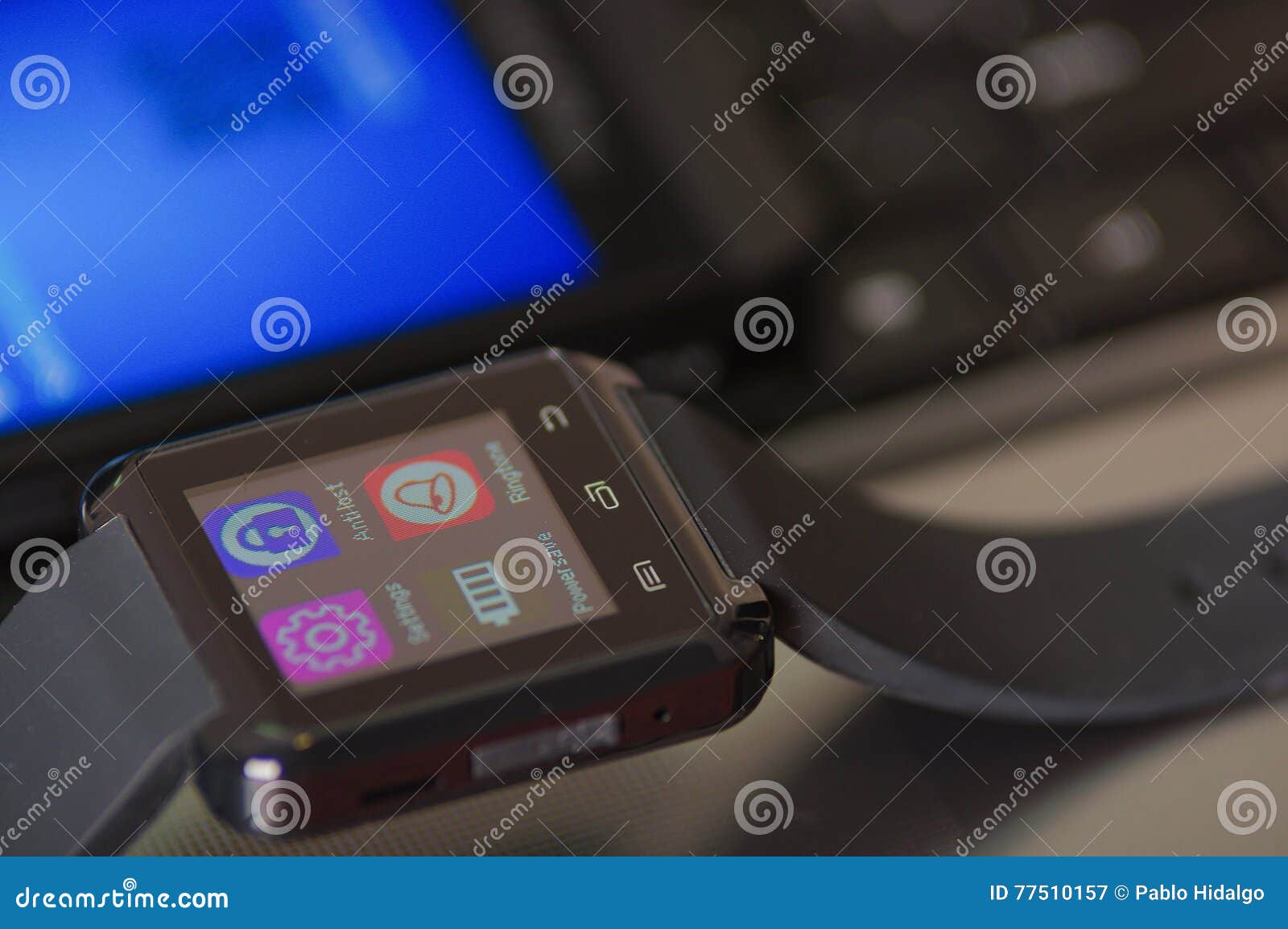 Smartwatch with Screen Lit Up Sitting on Top of Computer Keyboard, Very ...