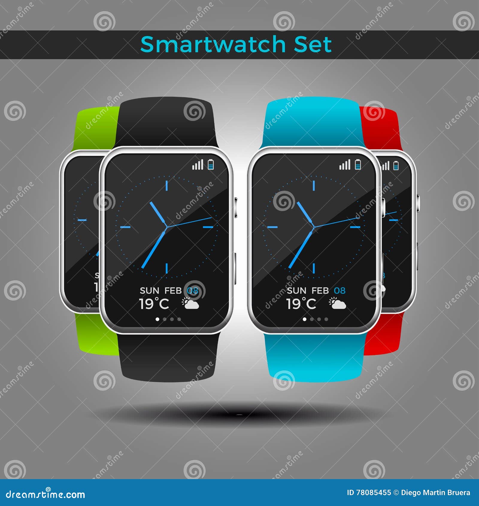 Smartwatch Set stock vector. Illustration of icon, technology - 78085455